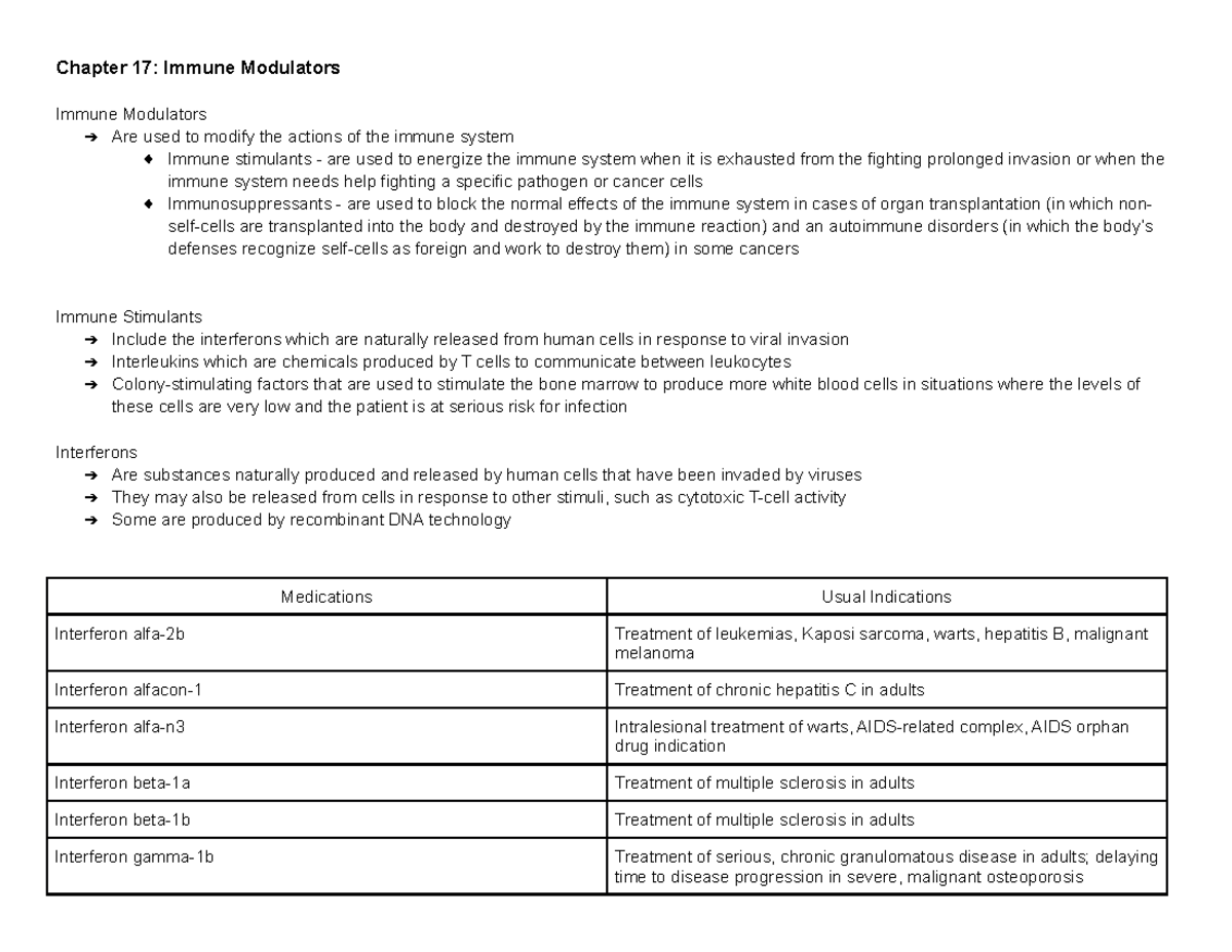 Chapter 17 Immune Modulators - Chapter 17: Immune Modulators Immune ...