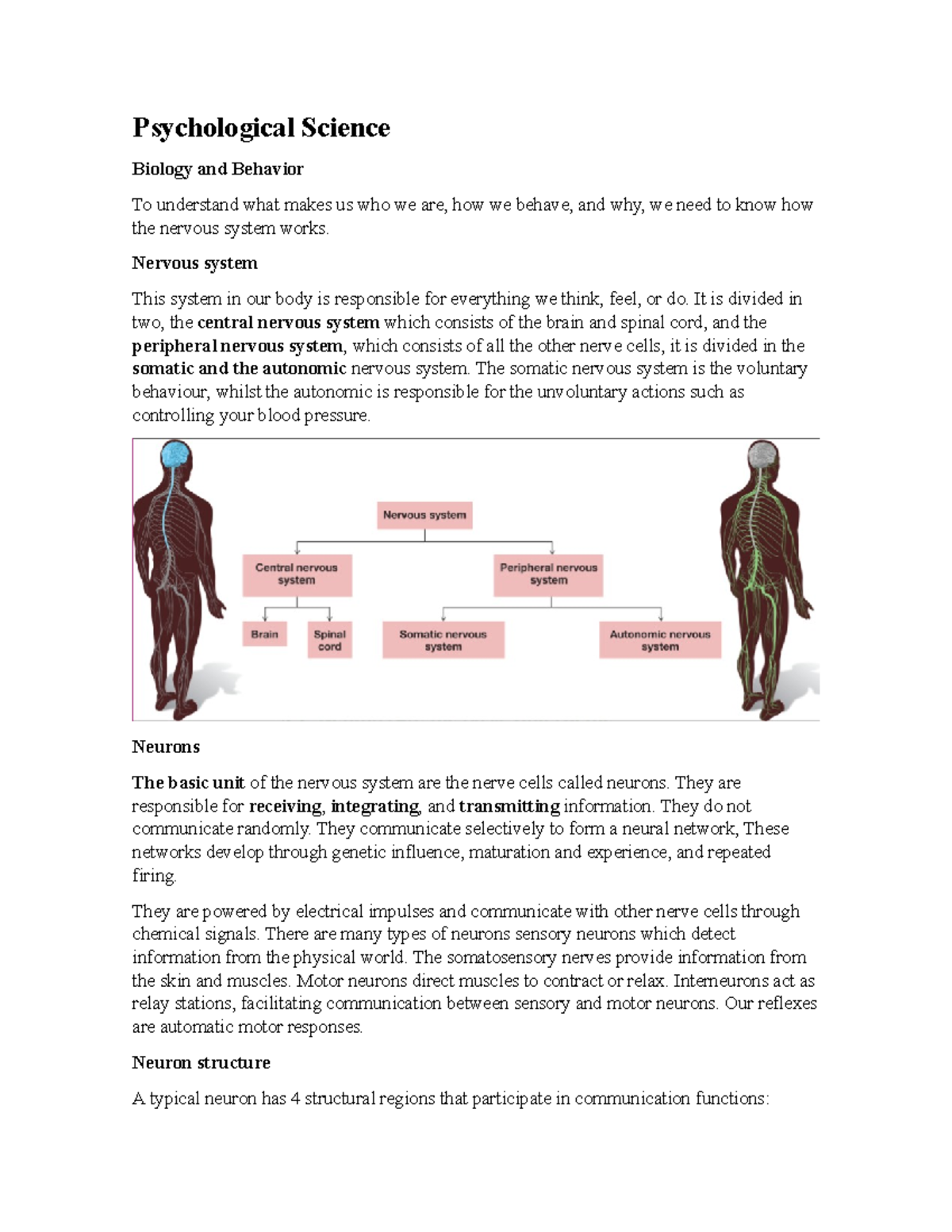 Biology and Behavior - It talks about the function of the nervous ...