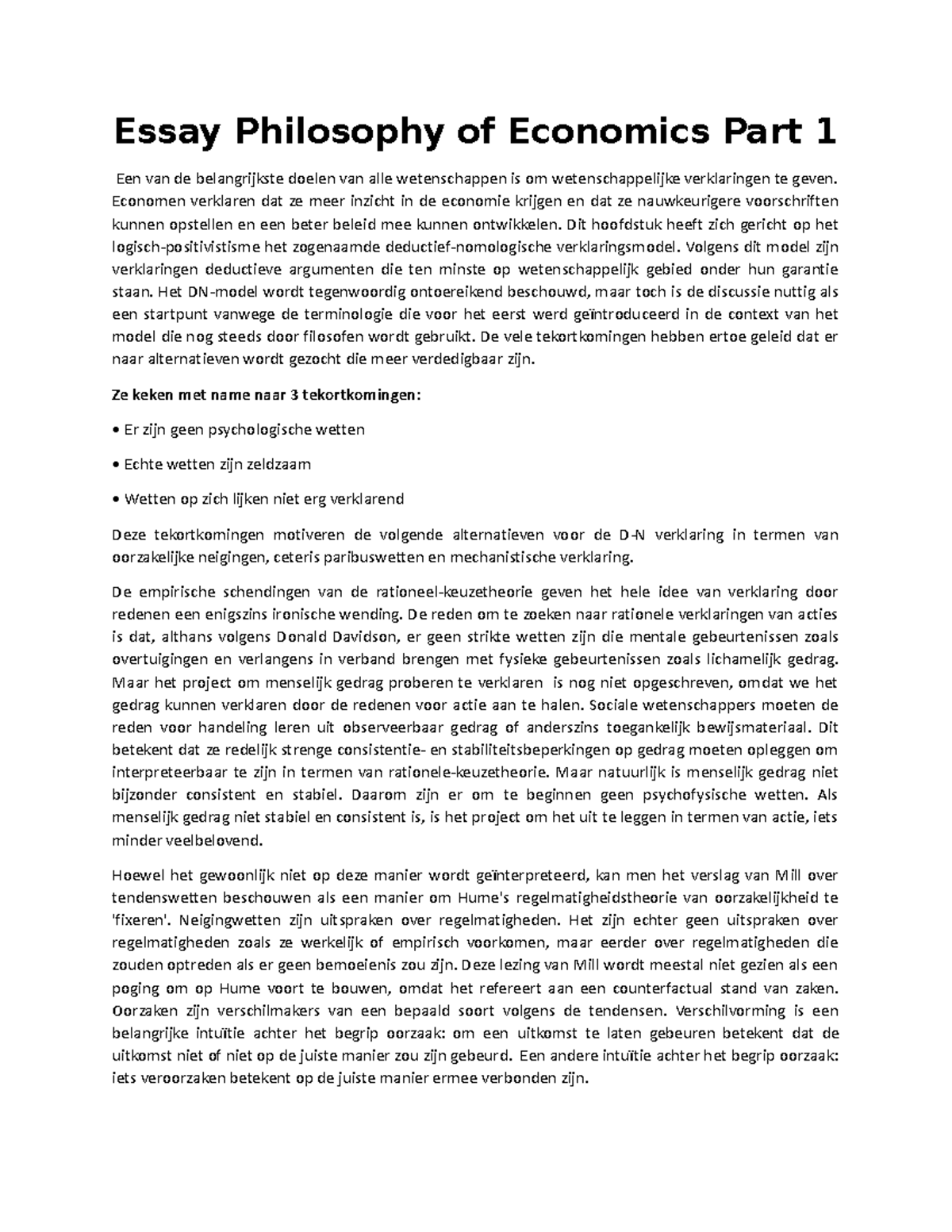 Essay Philosophy of Economics Part 1 nederlands - Essay Philosophy of ...