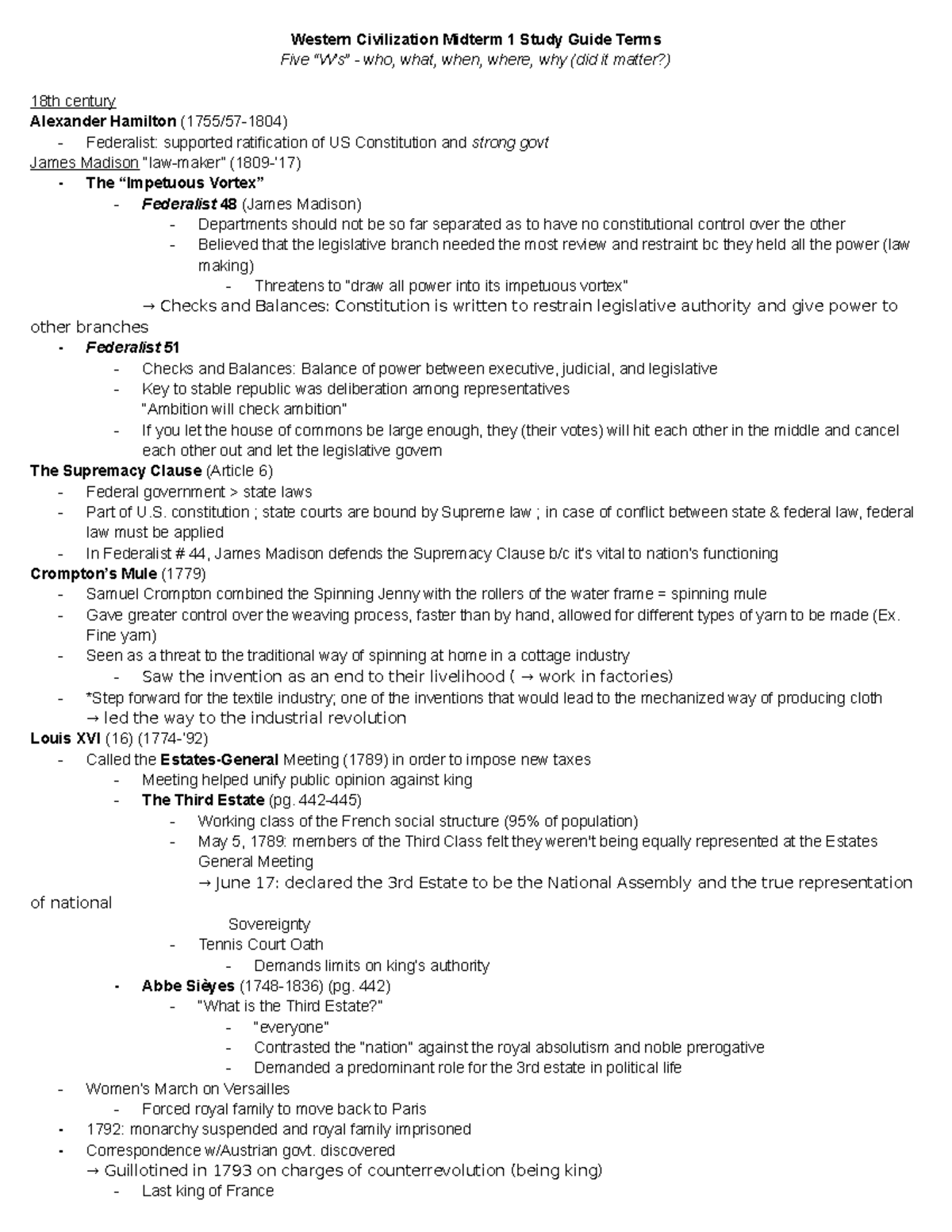 Western Civ Study Guide Midterm 1 - Western Civilization Midterm 1 ...
