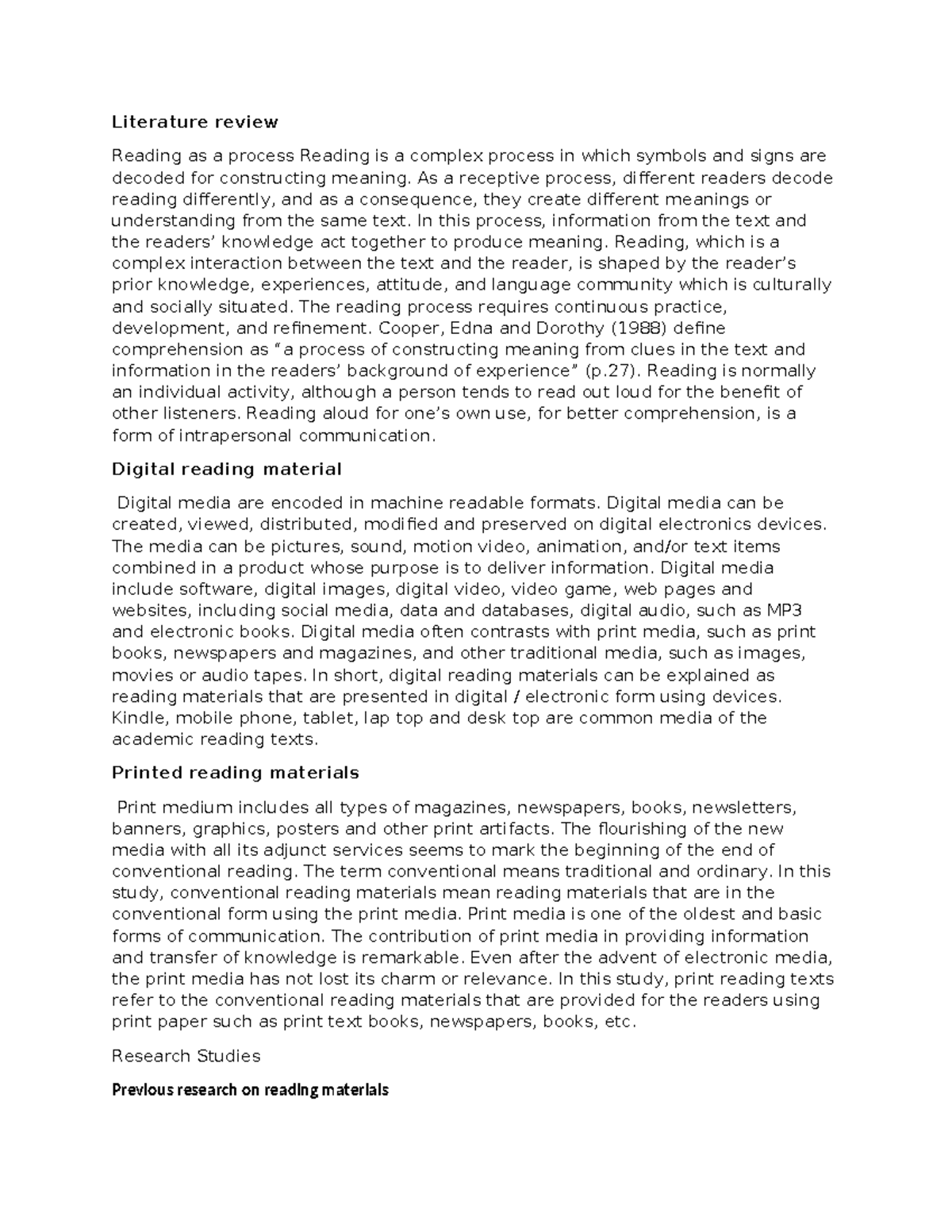 RRL-AND-RS - sdfkmsf; - Literature review Reading as a process Reading ...