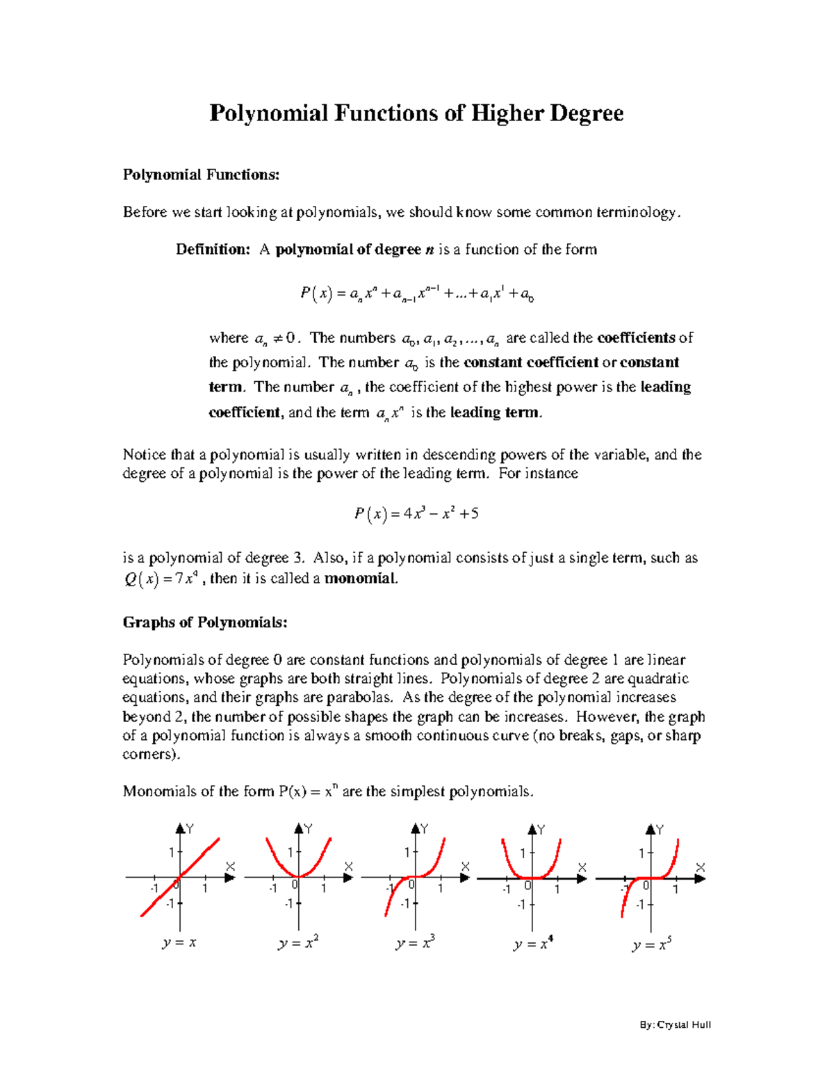 Math1314-polynomial-functions - Polynomial Functions of Higher Degree ...