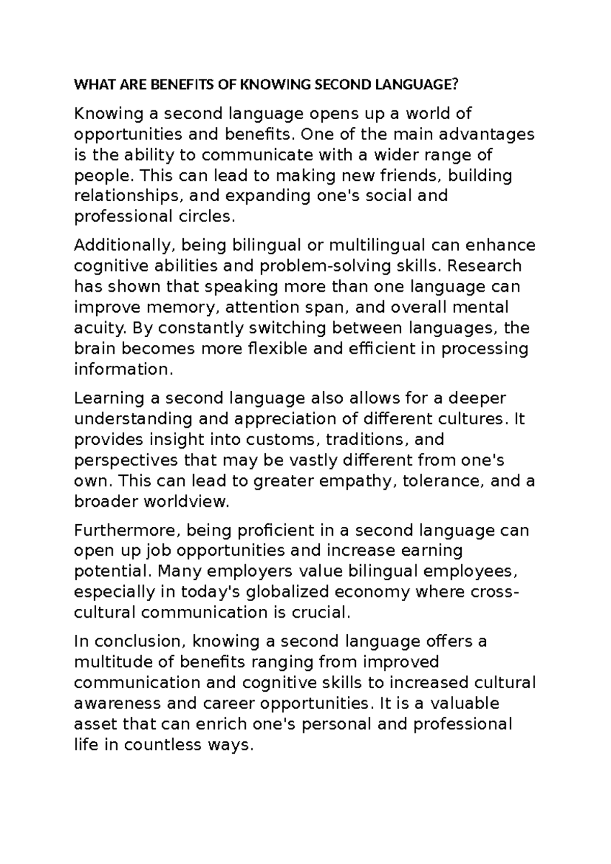 Bài-văn - Baivan - WHAT ARE BENEFITS OF KNOWING SECOND LANGUAGE ...