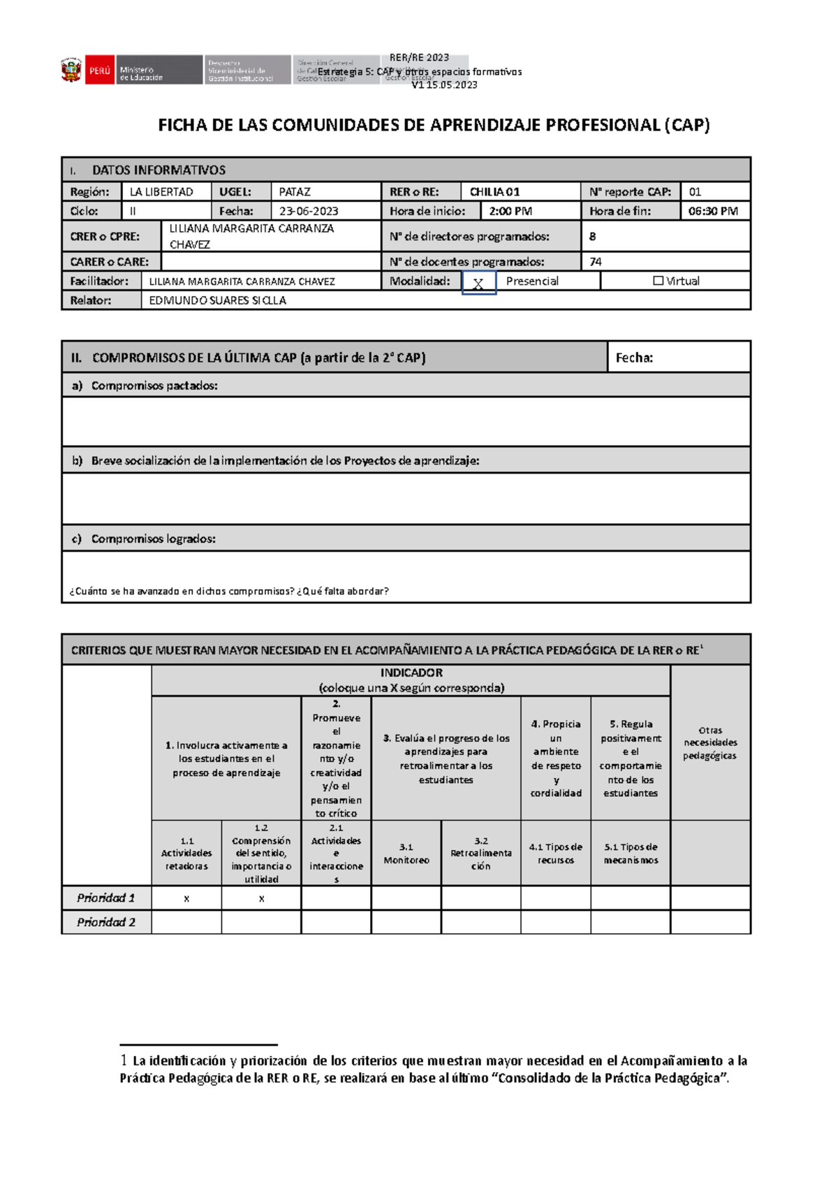 Ficha CAP I - Estrategia 5: CAP y otros espacios formativos V1 15. FICHA DE LAS COMUNIDADES DE ...