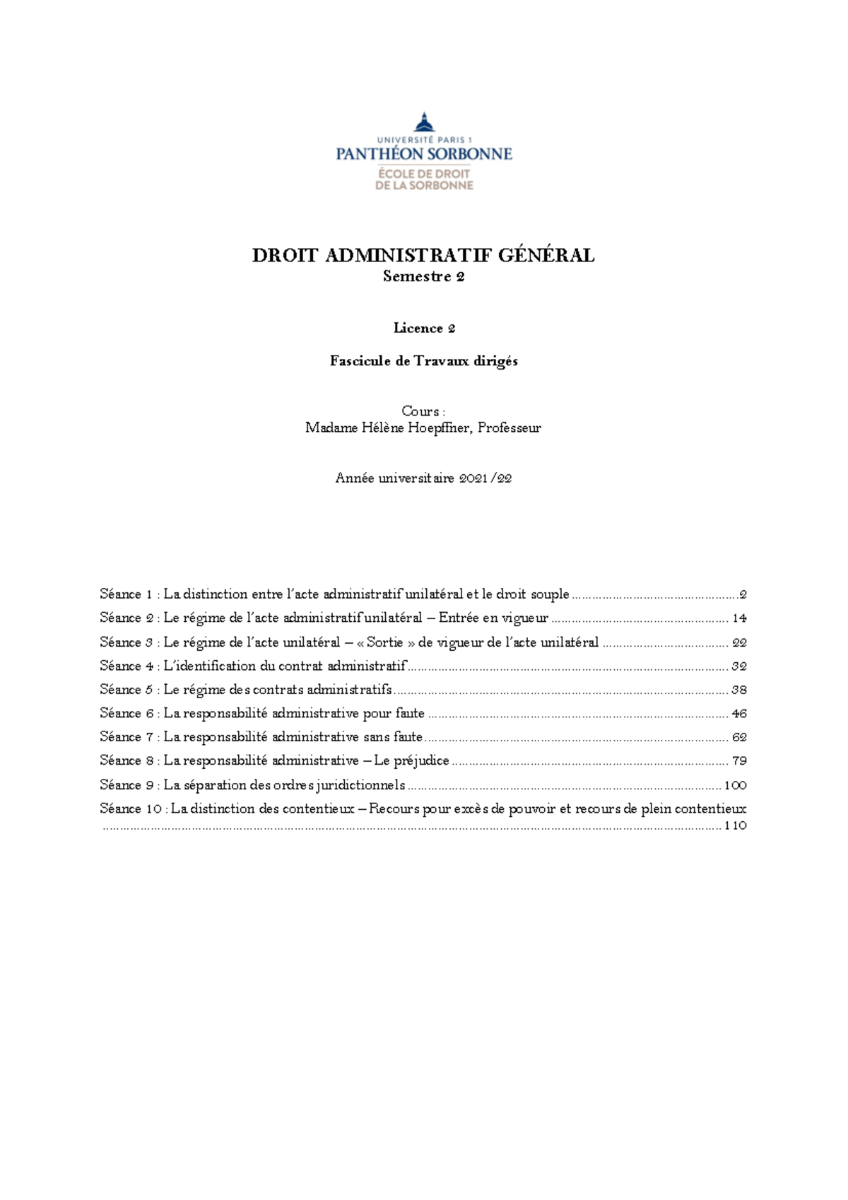 Fascicule TD Droit Administratif Semestre 2 (202122) - Droit ...