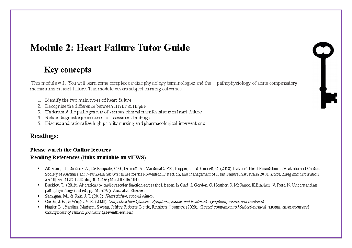 Module 2 Heart Failure Student Guide - Module 2: Heart Failure Tutor ...