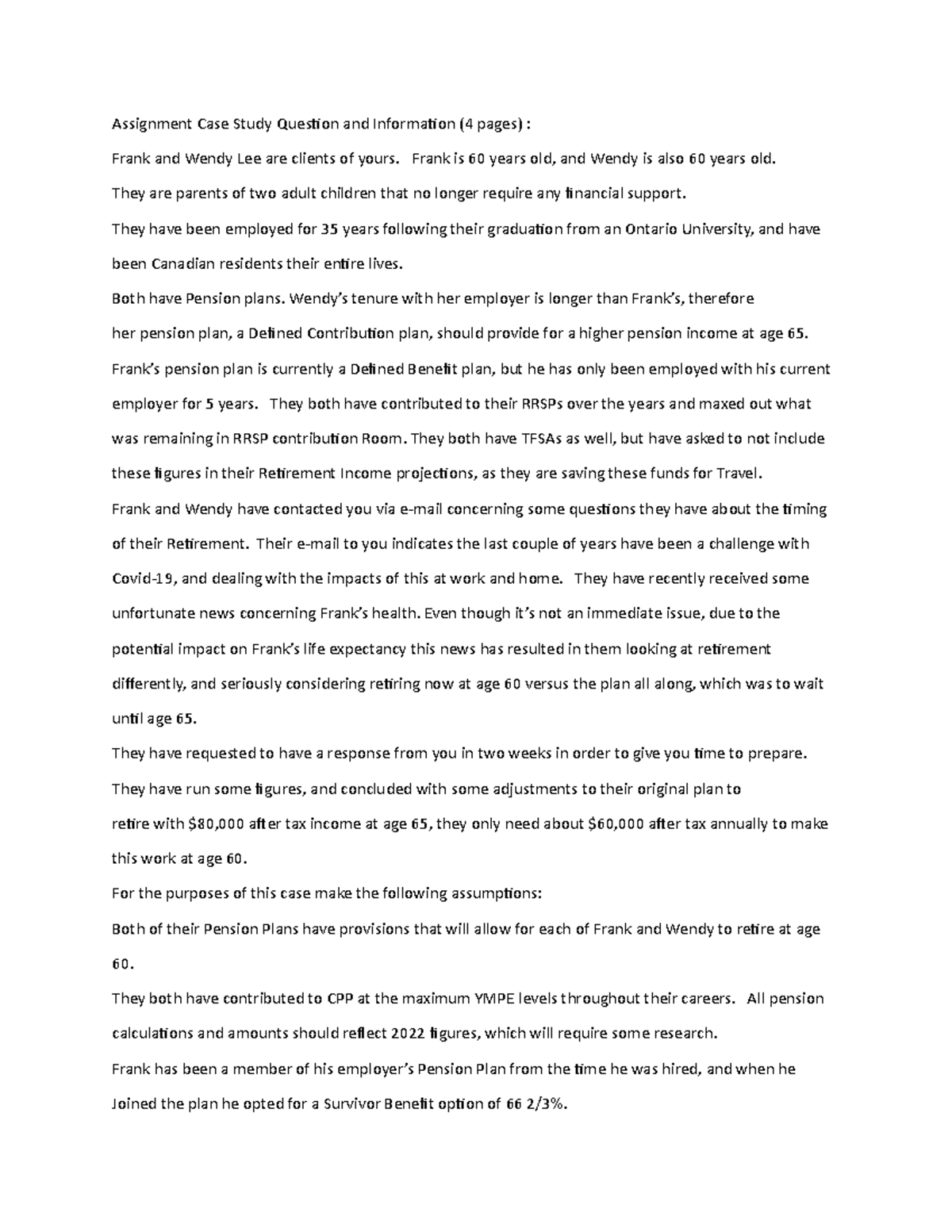 Assignment - Case Study 1 Winter 2022(1) - Assignment Case Study Question and Information (4 ...