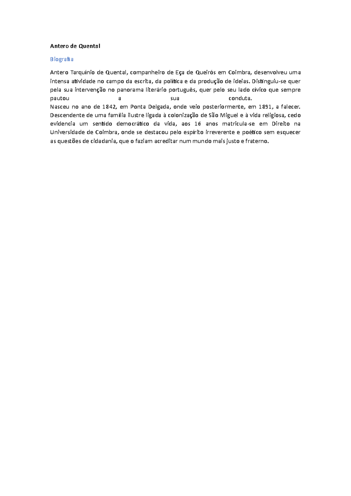 Antero de Quental - Antero de Quental Biografia Antero Tarquínio de ...