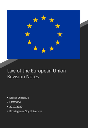 EU LAW Lecture Notes - LAW6064 Law of the European Union – LECTURE ...