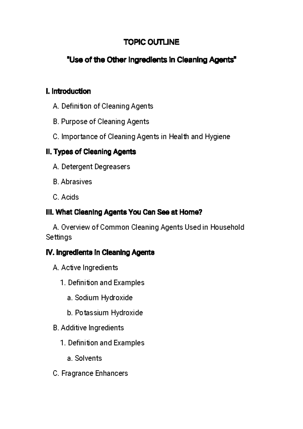 Topic Outline-WPS Office - TOPIC OUTLINE "Use of the Other Ingredients ...