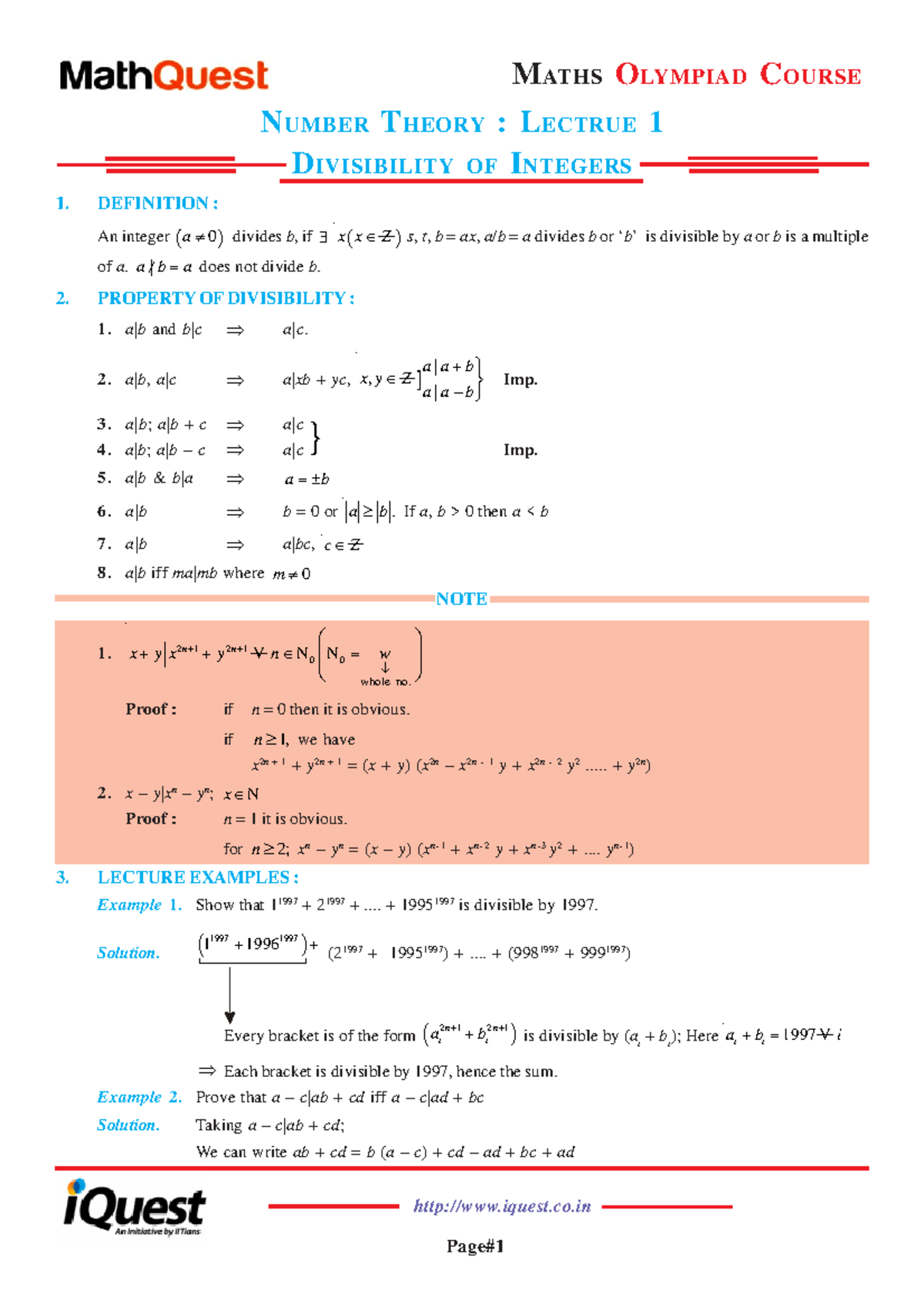Lecture Notes Number Theory - D IVISIBILITY OF I NTEGERS N UMBER T ...