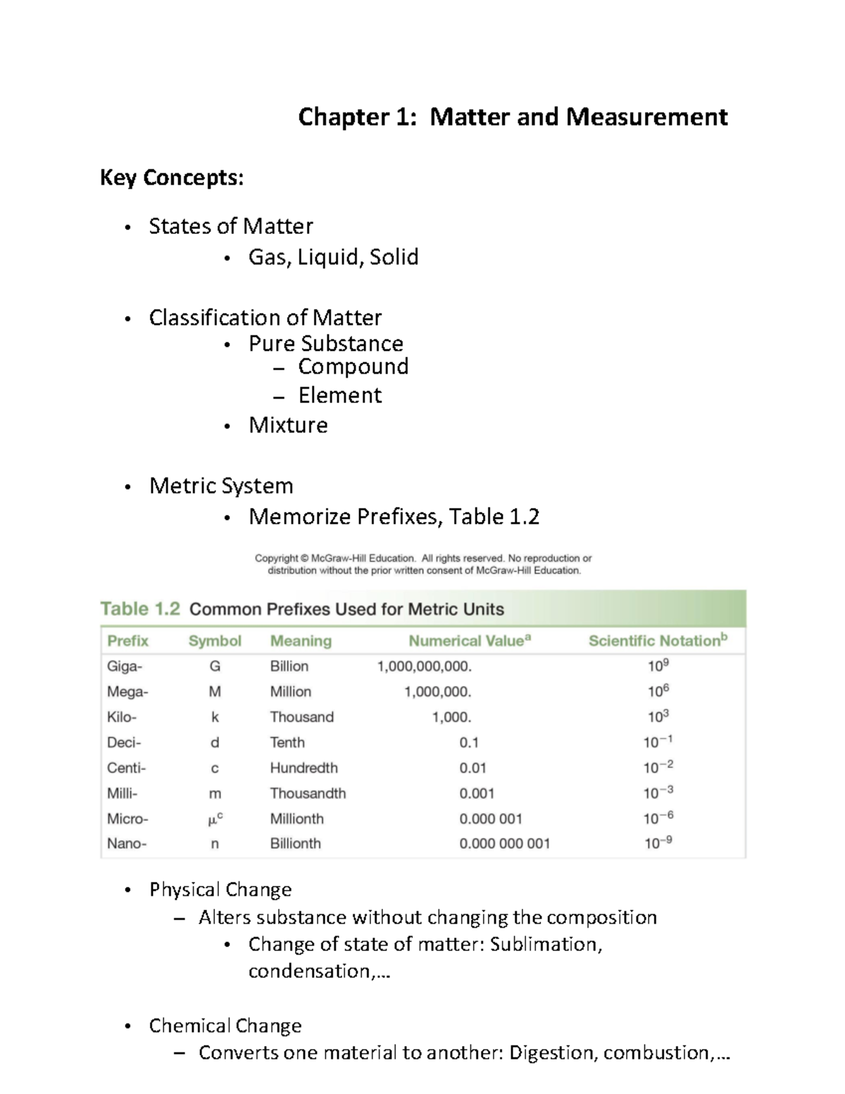 Study Guide Chapter 1 - Chapter 1: Matter and Measurement Key Concepts ...