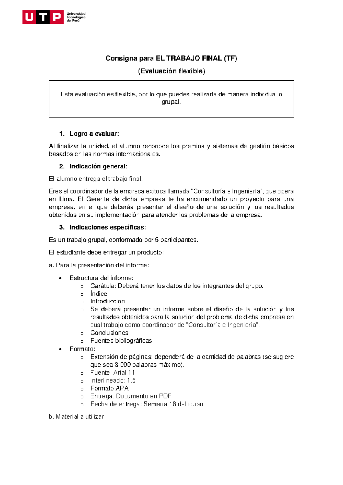 Semana 18 - Indicaciones - Trabajo Final (1) - Consigna para EL TRABAJO FINAL (TF) (Evaluación ...