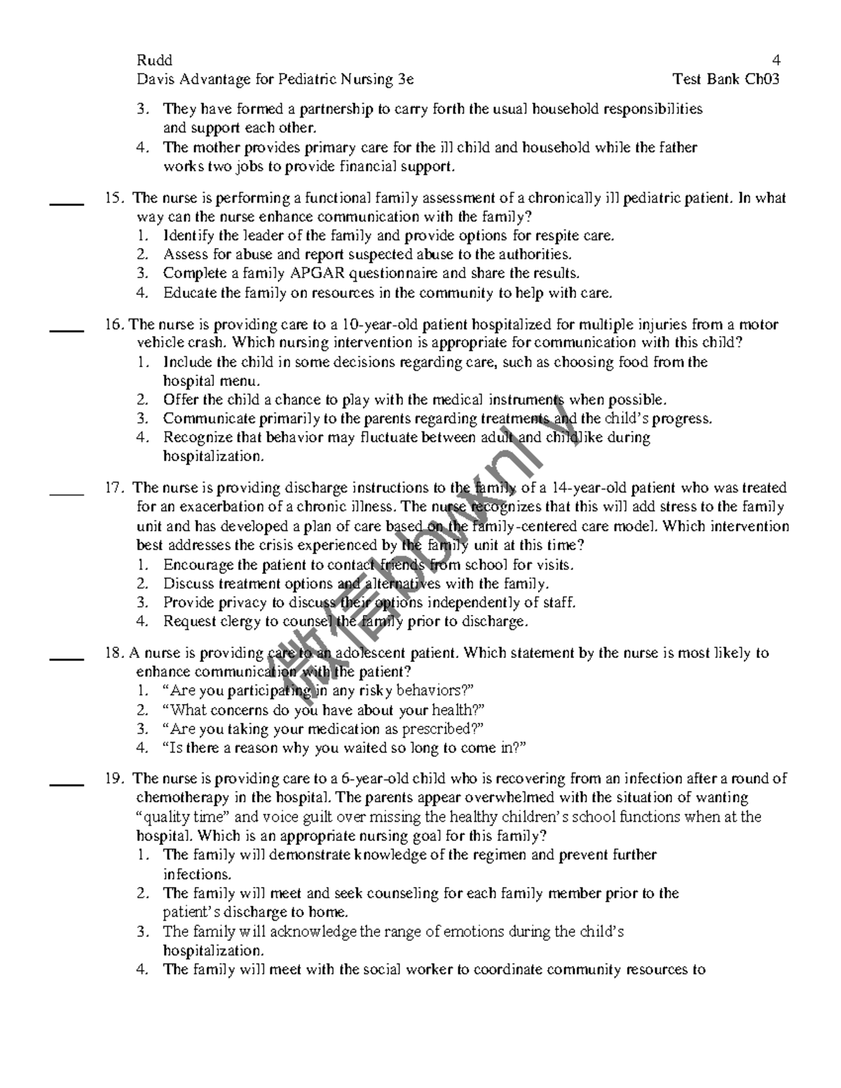 Test bank pediatric nursing critical components of nursing care 3rd ...