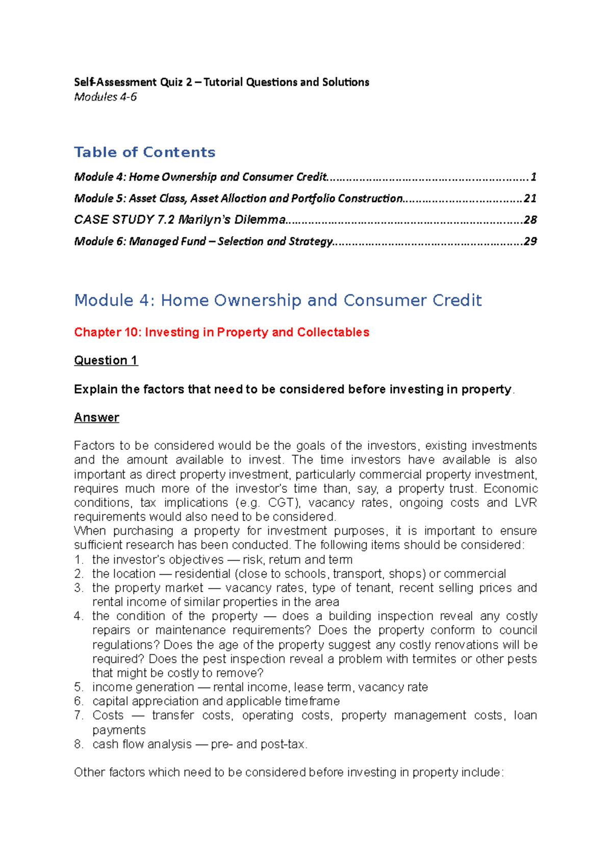 Modules 4-6 tute and solutions - Self-Assessment Quiz 2 – Tutorial ...
