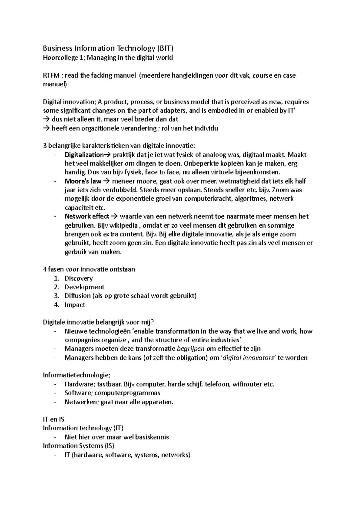 Business Information Technology, hoorcolleges - Business Information ...