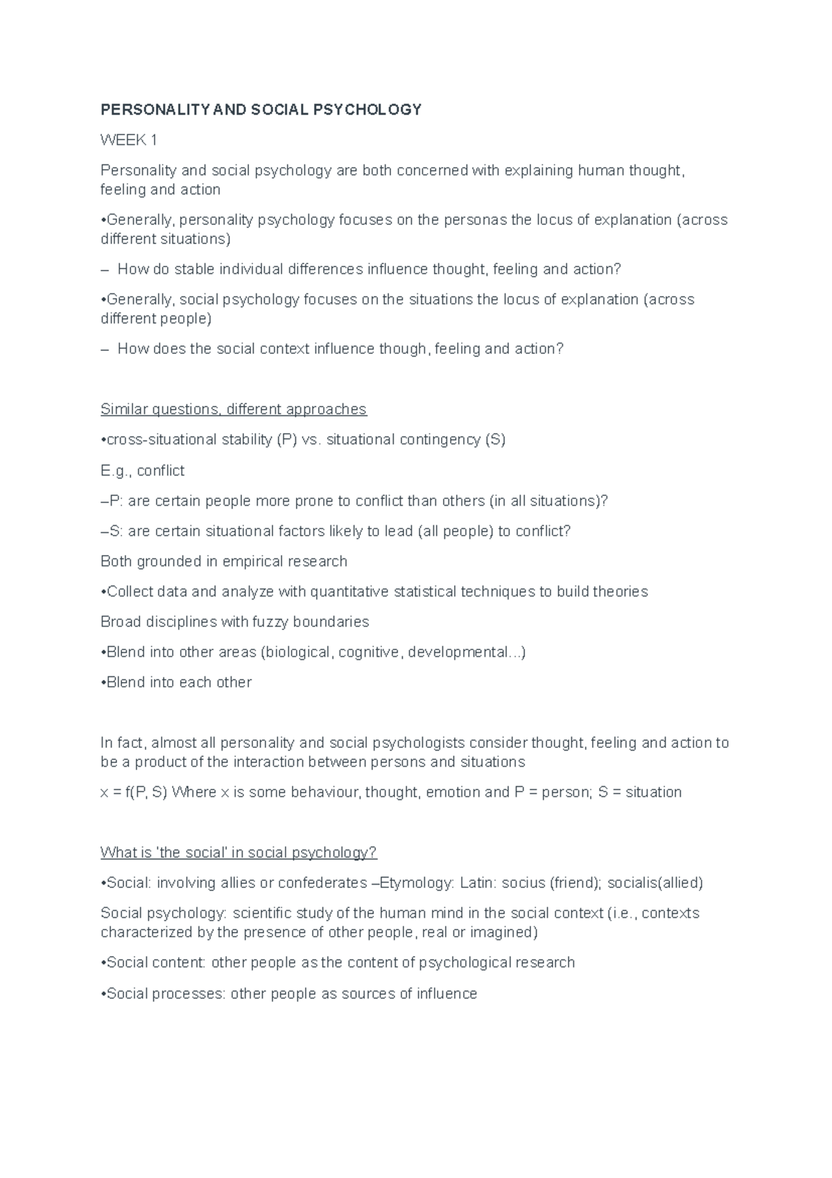 Personality + social psych notes - PERSONALITY AND SOCIAL PSYCHOLOGY ...