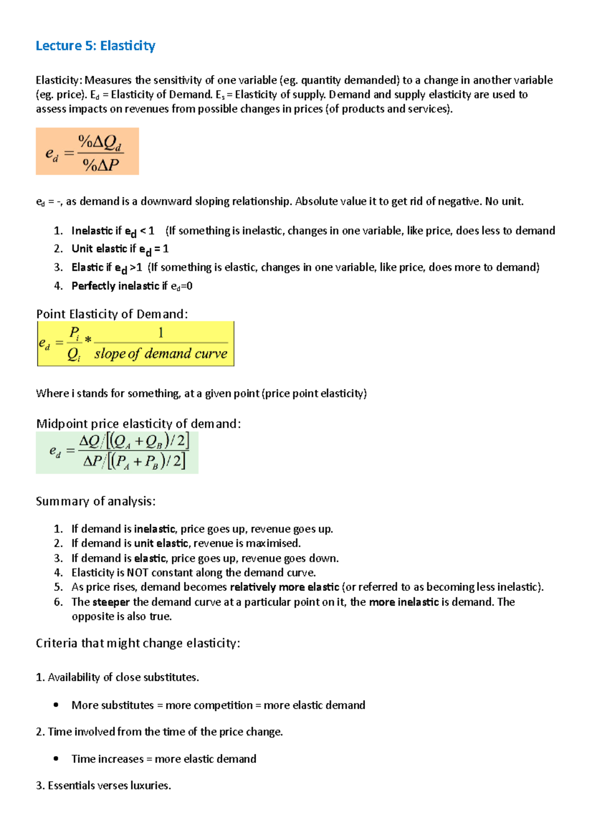 Lecture notes, lectures 5-13 - Lecture 5: Elasticity Elasticity ...