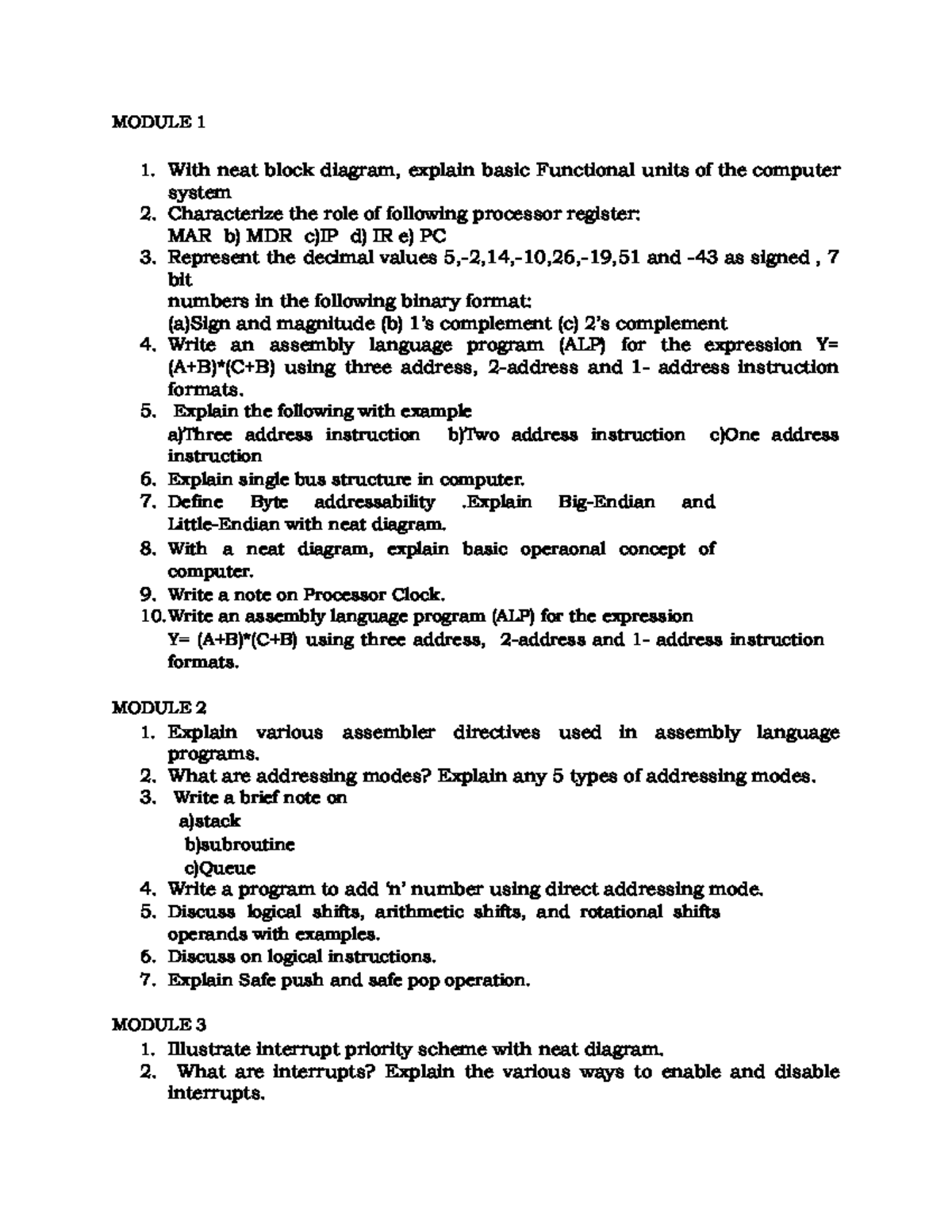 Final Question Bank - Practice Material for the given material - MODULE ...