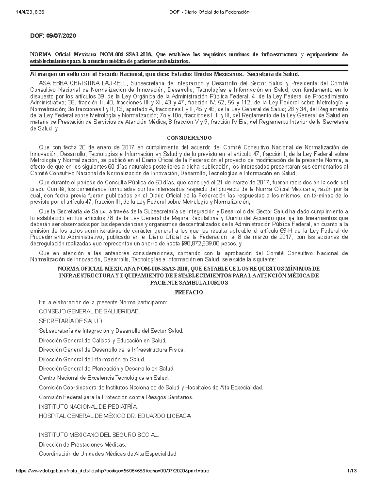 NOM 005 SSA3 - NOM mexicana - DOF: 09/07/ NORMA Oficial Mexicana NOM ...