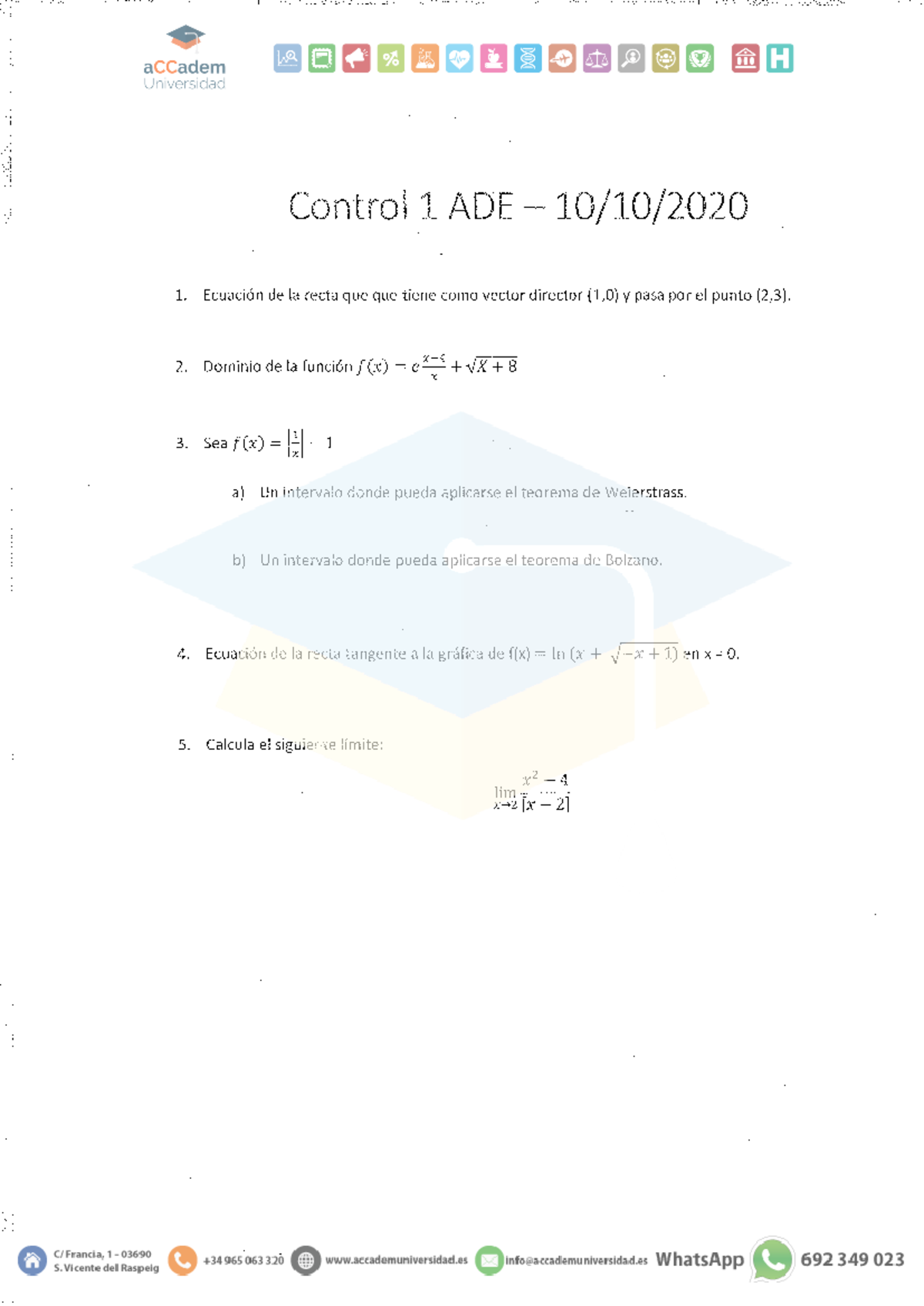 Control 1 2020 ADE - mates 1 - aCCadem ... H Universidad Control 1 ADE ...