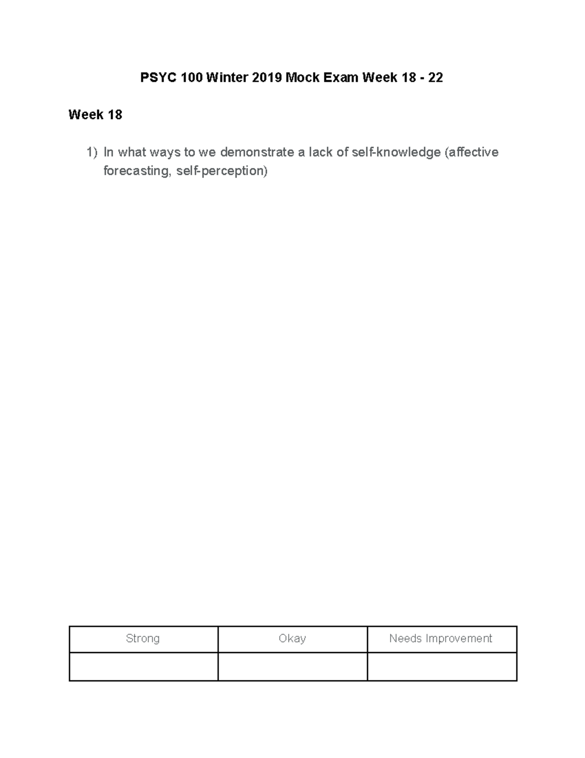 PSYC 100 Winter 2019 Mock Exam Week 18-24 - PSYC 100 Winter 2019 Mock ...