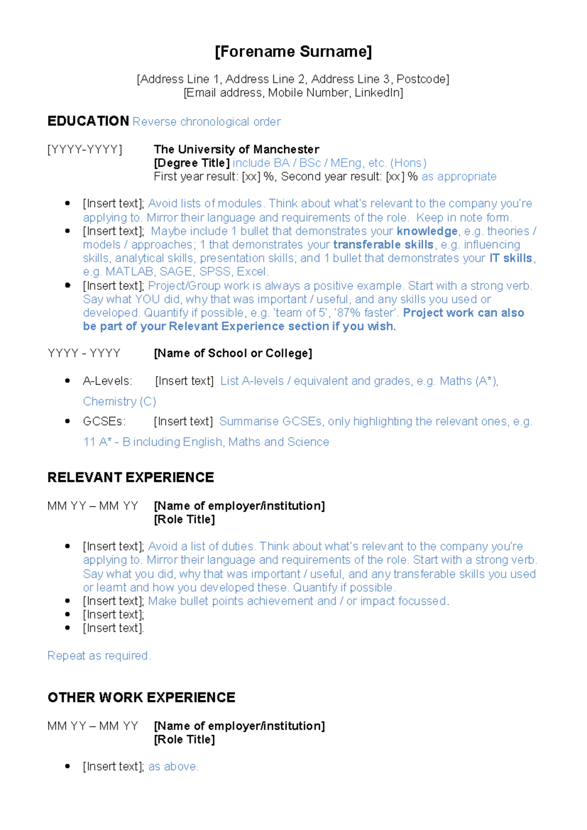 CVTemplate - CV TEMPLATE - [Forename Surname] [Address Line 1, Address ...