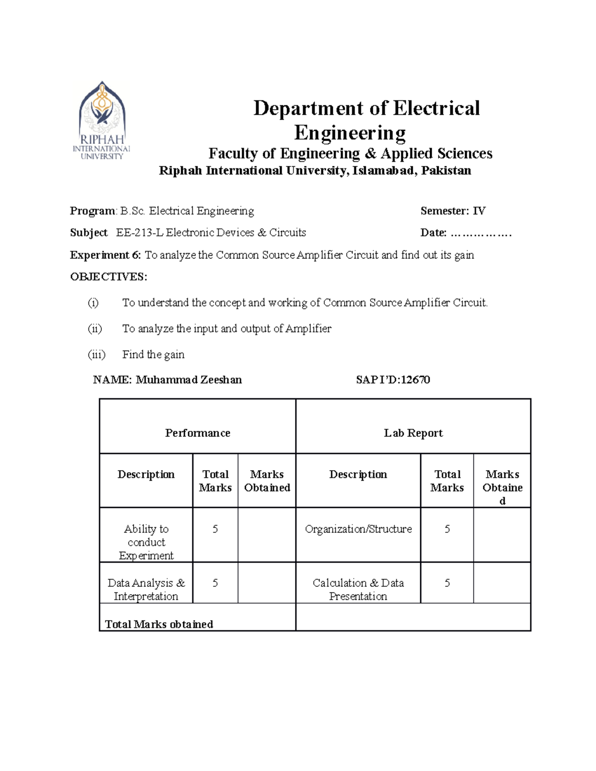 Muhammad Zeeshan 12670 EDC Lab 06 - Department of Electrical ...