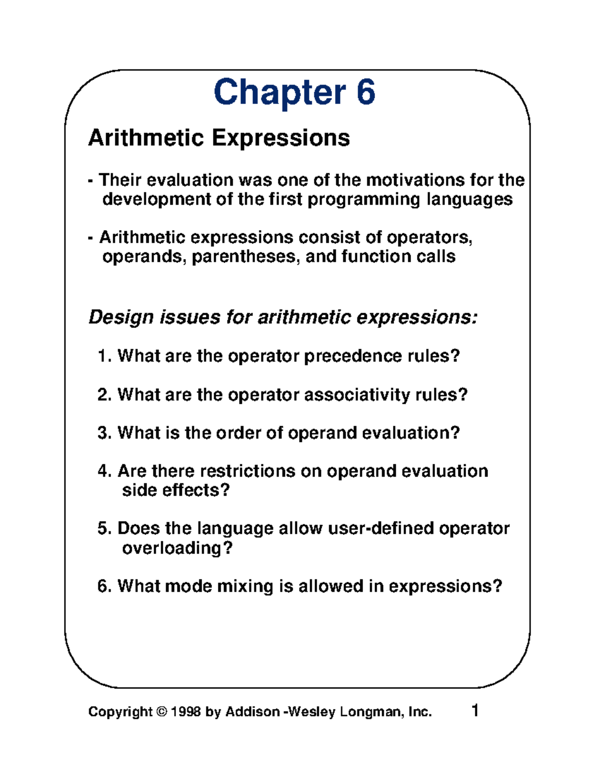 02part2 - Arithmetic Expressions Their evaluation was one of the ...