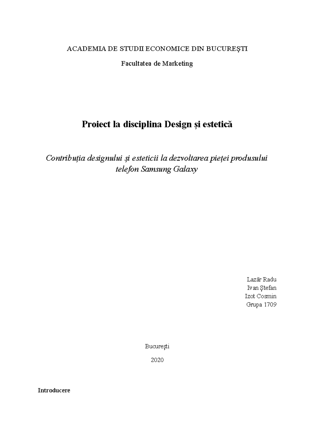 Proiect design si estetica - ACADEMIA DE STUDII ECONOMICE DIN BUCUREŞTI ...