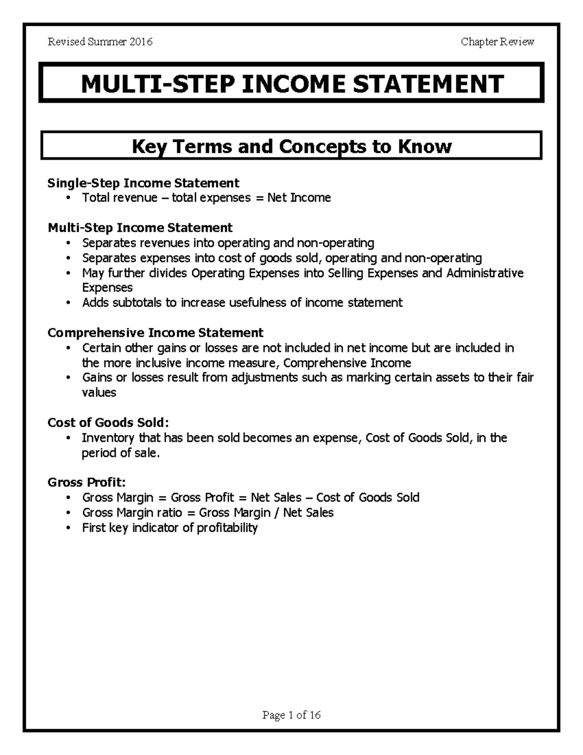 Multi-Step Income Statement - CR - MULTI-STEP INCOME STATEMENT Key ...