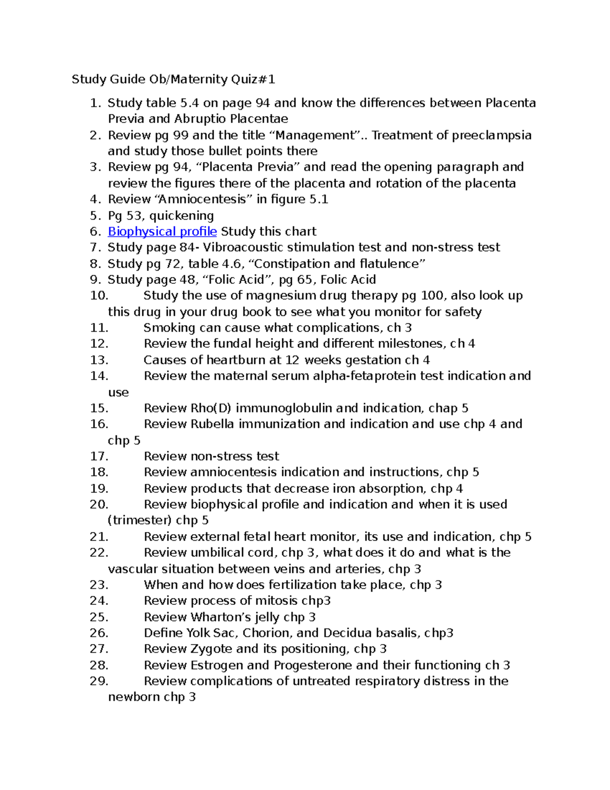 Study Guide Quiz 1 OB MAT - Study Guide Ob/Maternity Quiz# 1. Study table 5 on page 94 and know ...