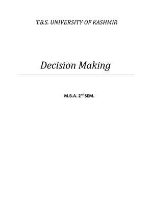 Decision Making - Lecture Notes - Running head: DECISION MAKING 1 ...