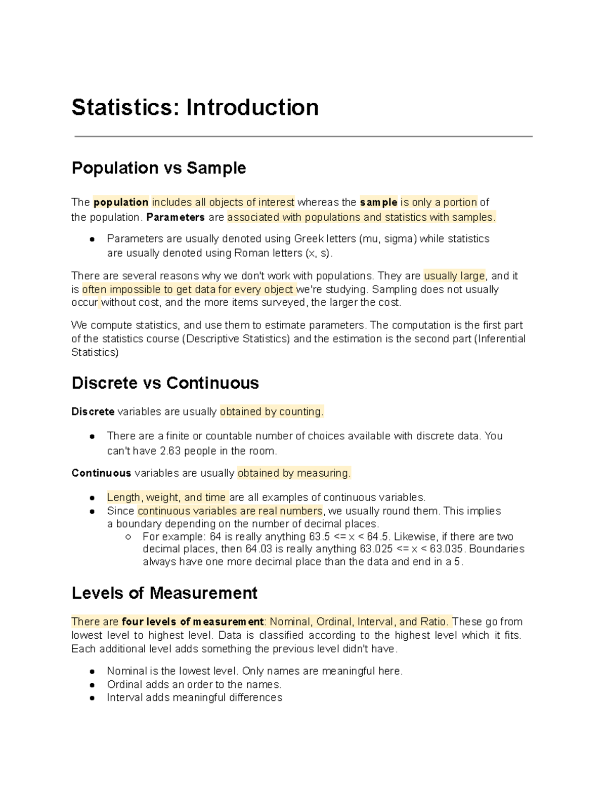 Statistics Introduction - Statistics: Introduction Population vs Sample ...