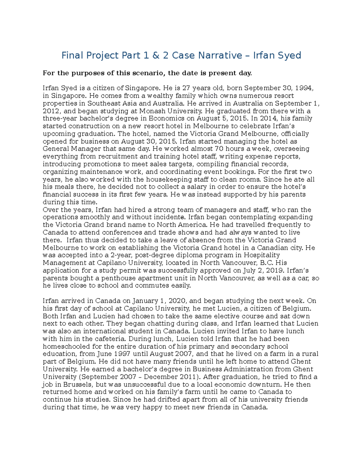 ICL890 Module 7&10 Final Project Case Narrative V 2 - Final Project ...