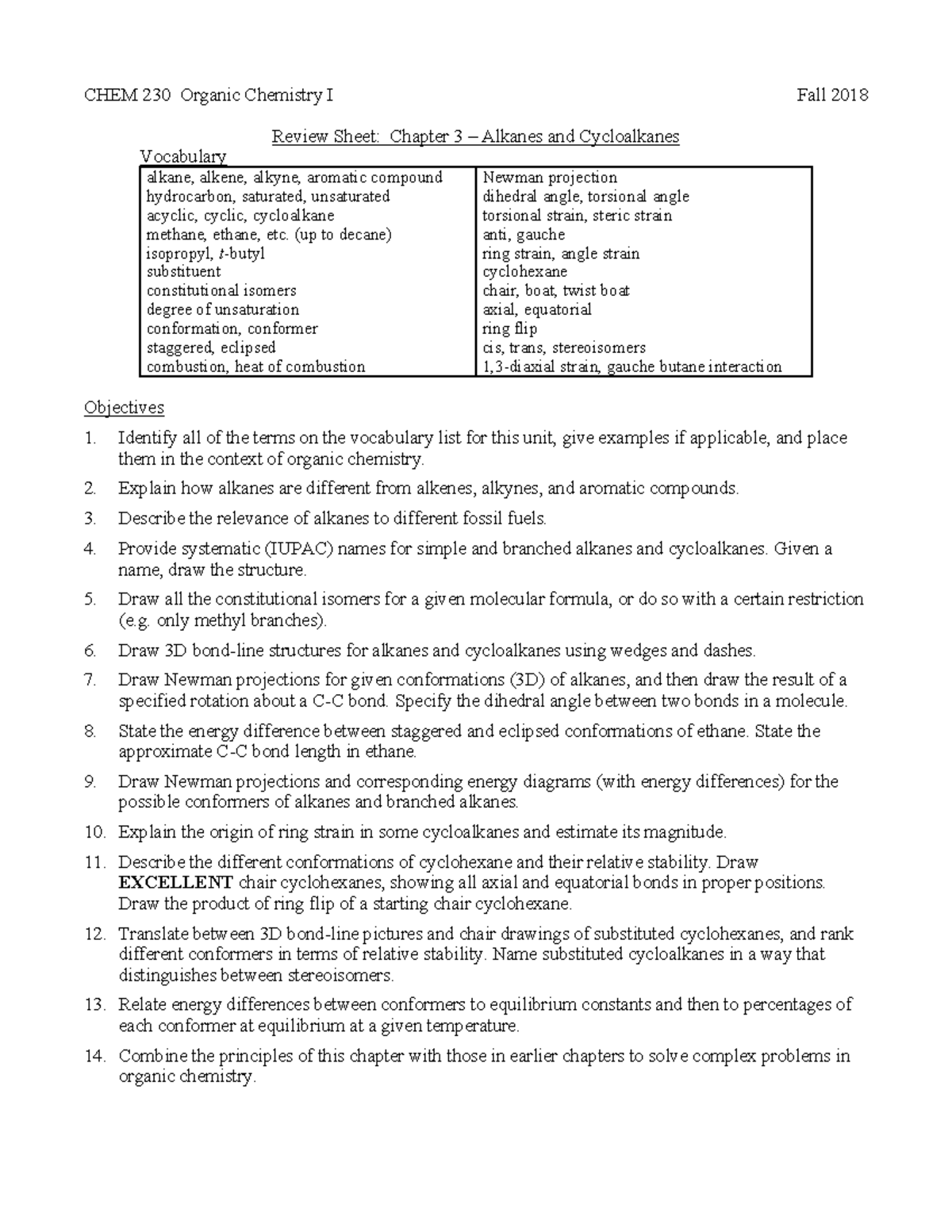 Ch3-Review Sheet - Organic Chemistry Fall 2018 Book: L.G. Wade and J. W ...