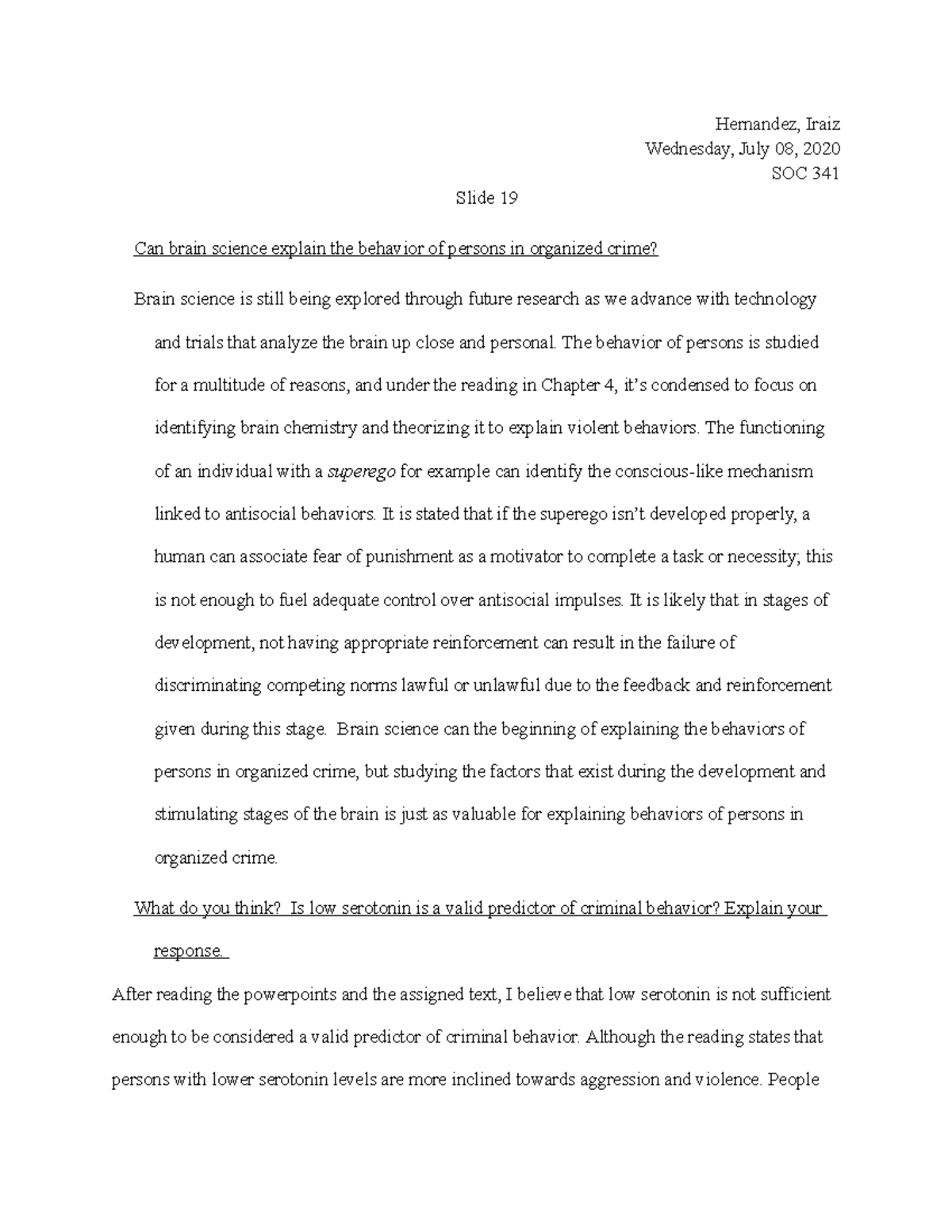 Discussion July 08-SOC 341 - Hernandez, Iraiz Wednesday, July 08, 2020 ...