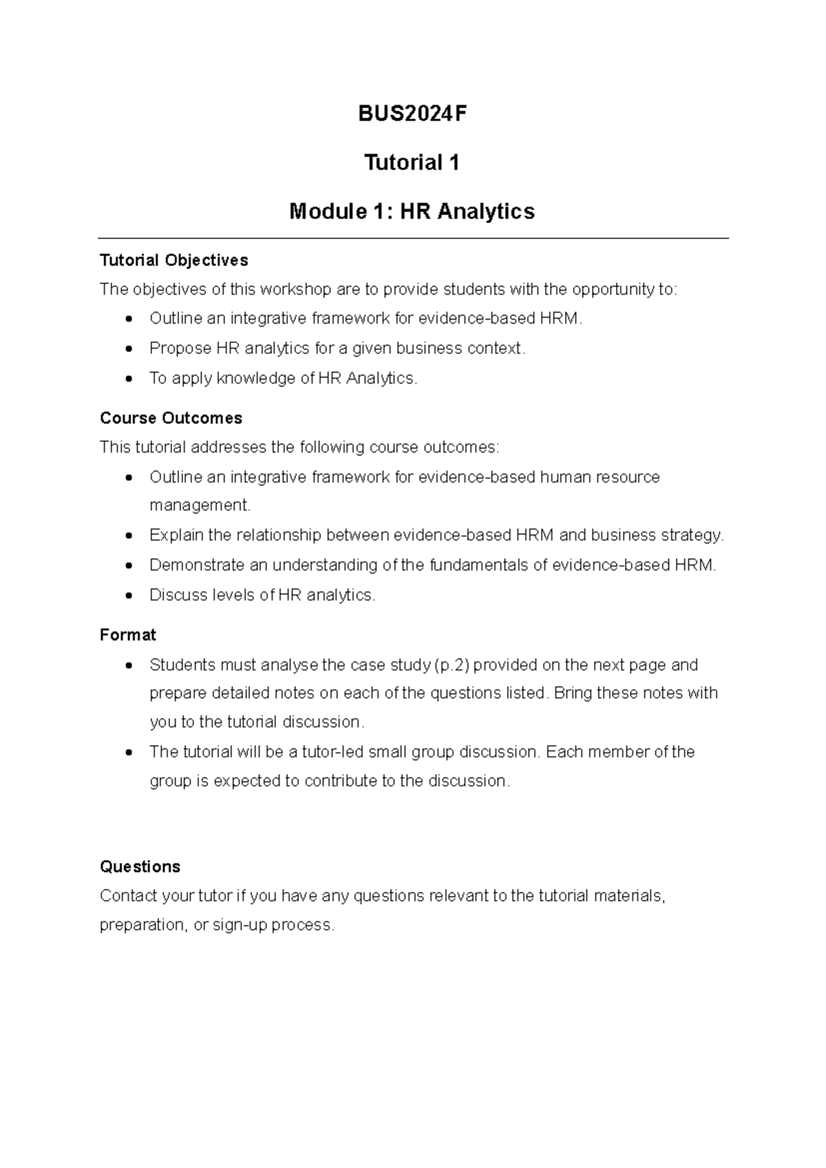 Tutorial 1 Evidence-based HRM BUS2024F 2024 - Copy - BUS2024F Tutorial ...