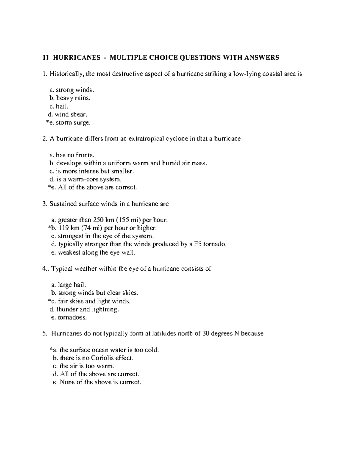 12 Hurricanes - Multiple Choice Questions and Answers - 11 HURRICANES ...