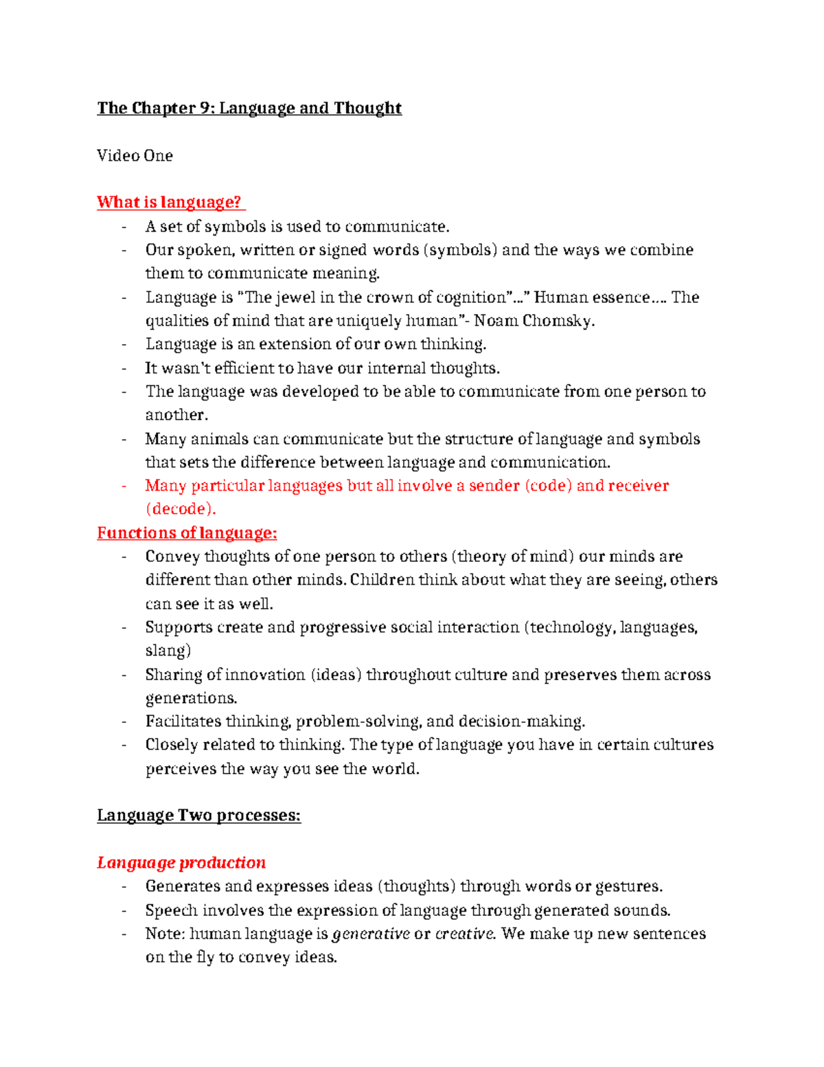 The whole course - The Chapter 9: Language and Thought Video One What ...