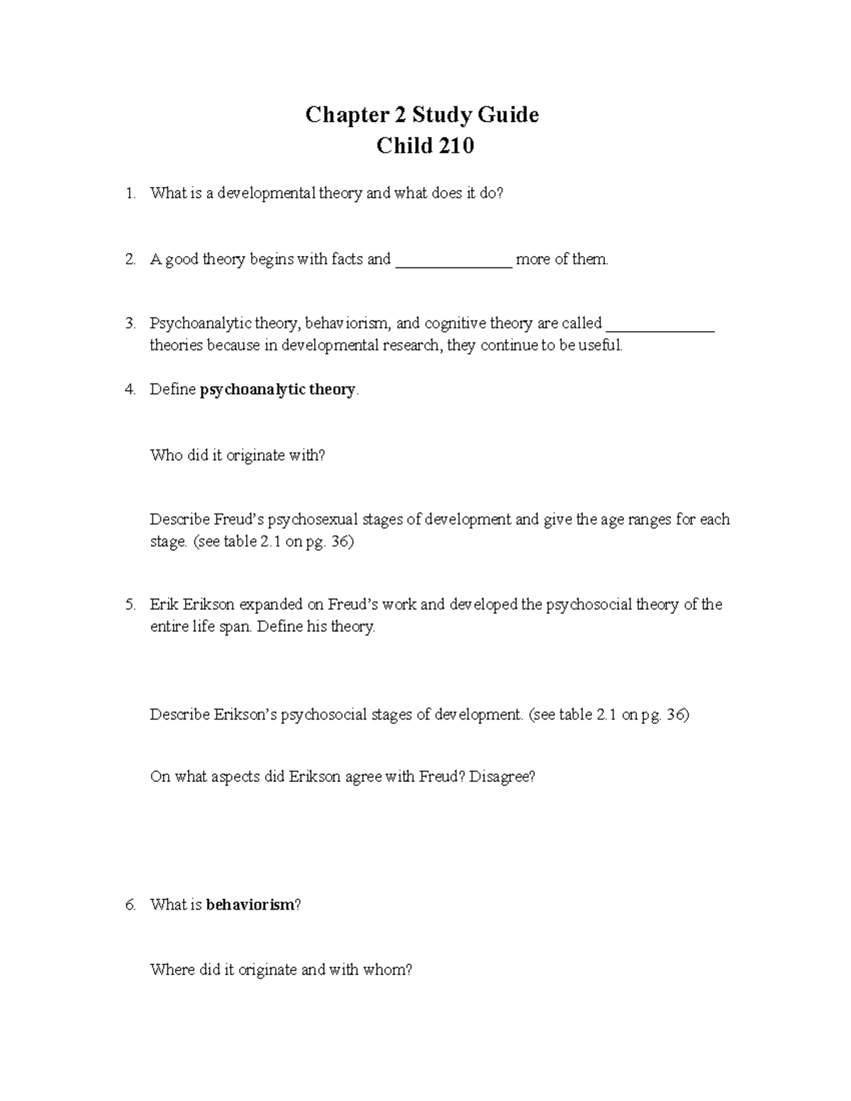 Ch. 2 Studyguide - This Ch. 2 Study Guide is about theories. - Chapter 2 Study GuideChild 210 ...