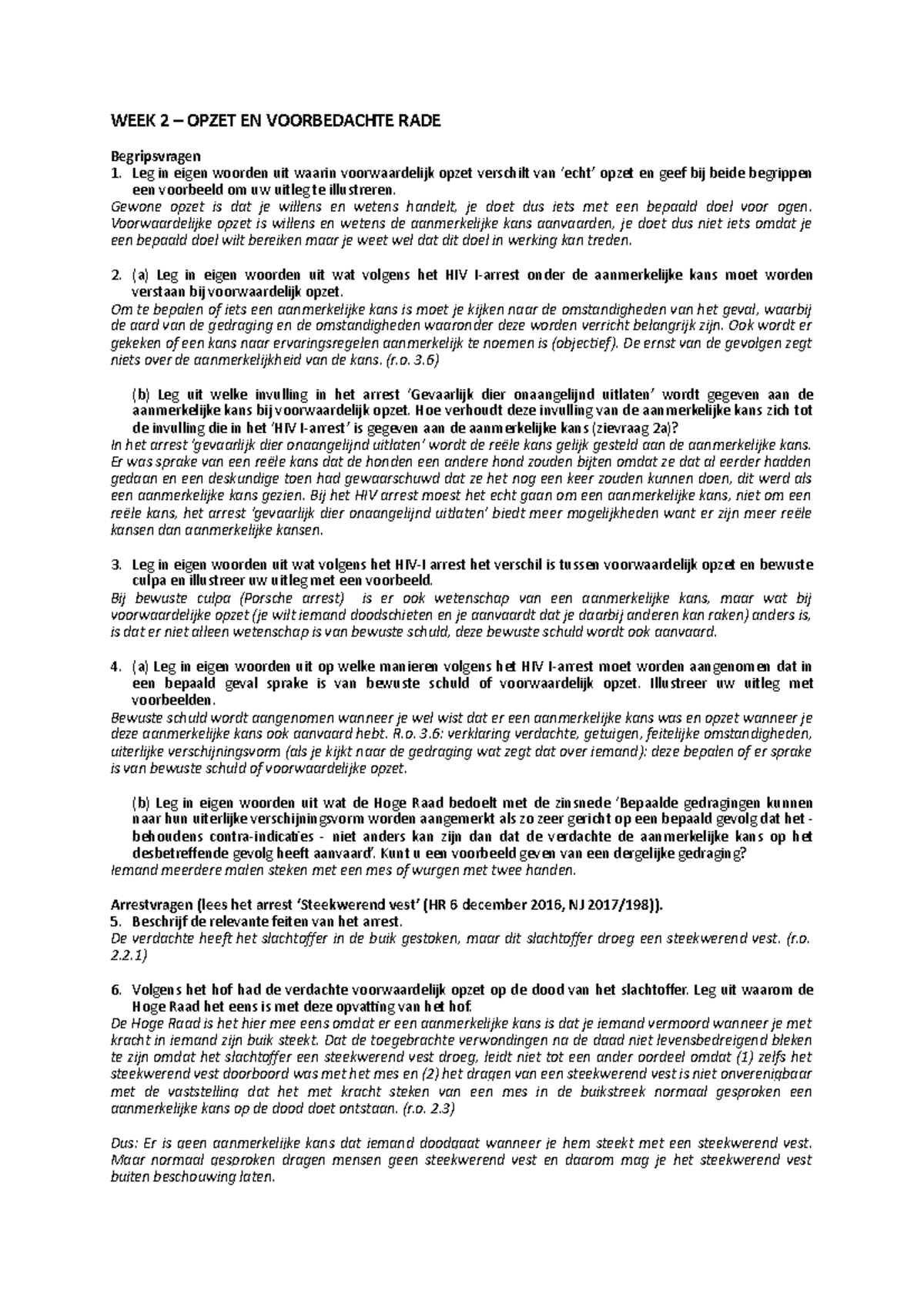 Materieel strafrecht WG2 - WEEK 2 OPZET EN VOORBEDACHTE RADE ...