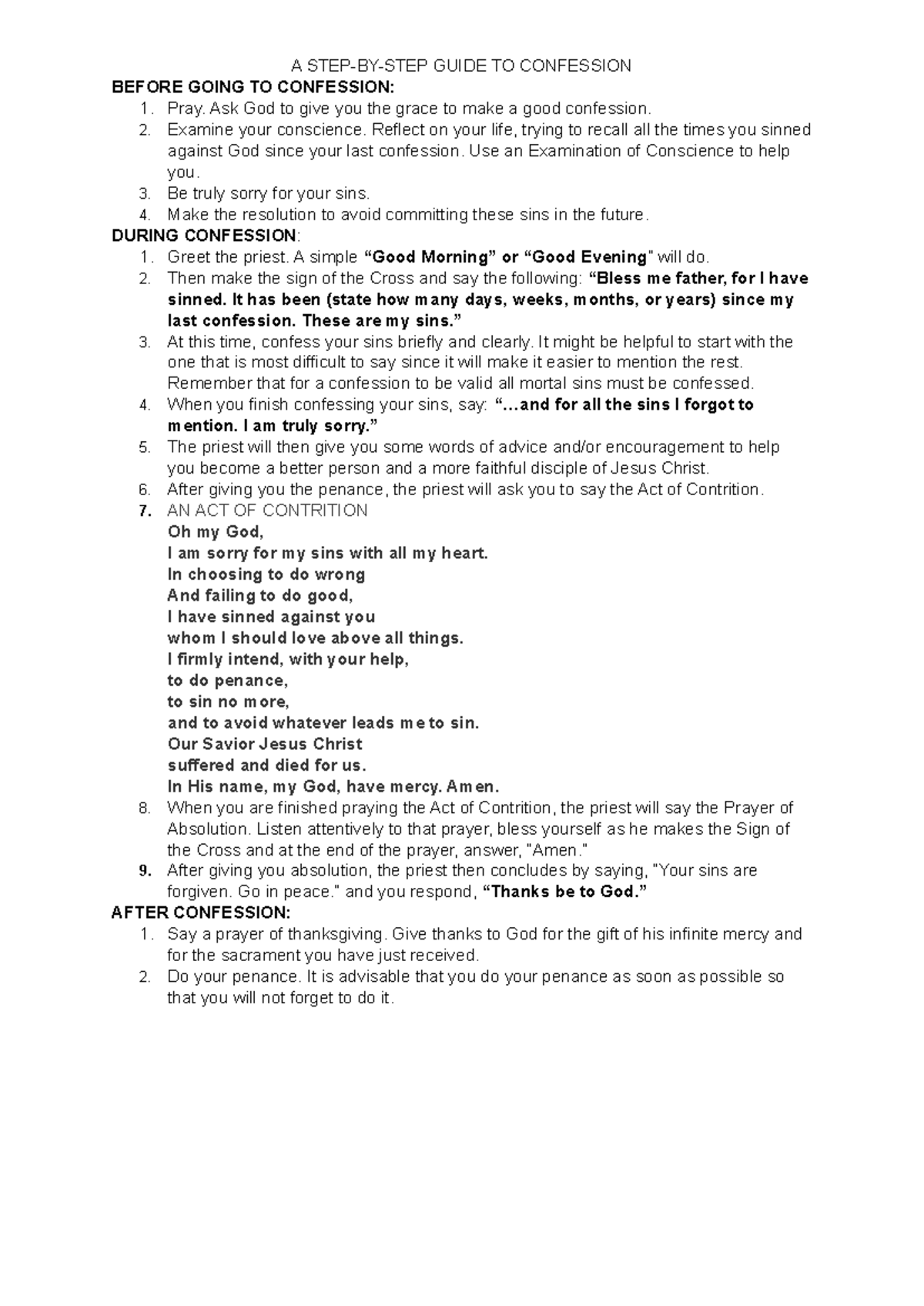 Confession Guide - A STEP-BY-STEP GUIDE TO CONFESSION BEFORE GOING TO ...