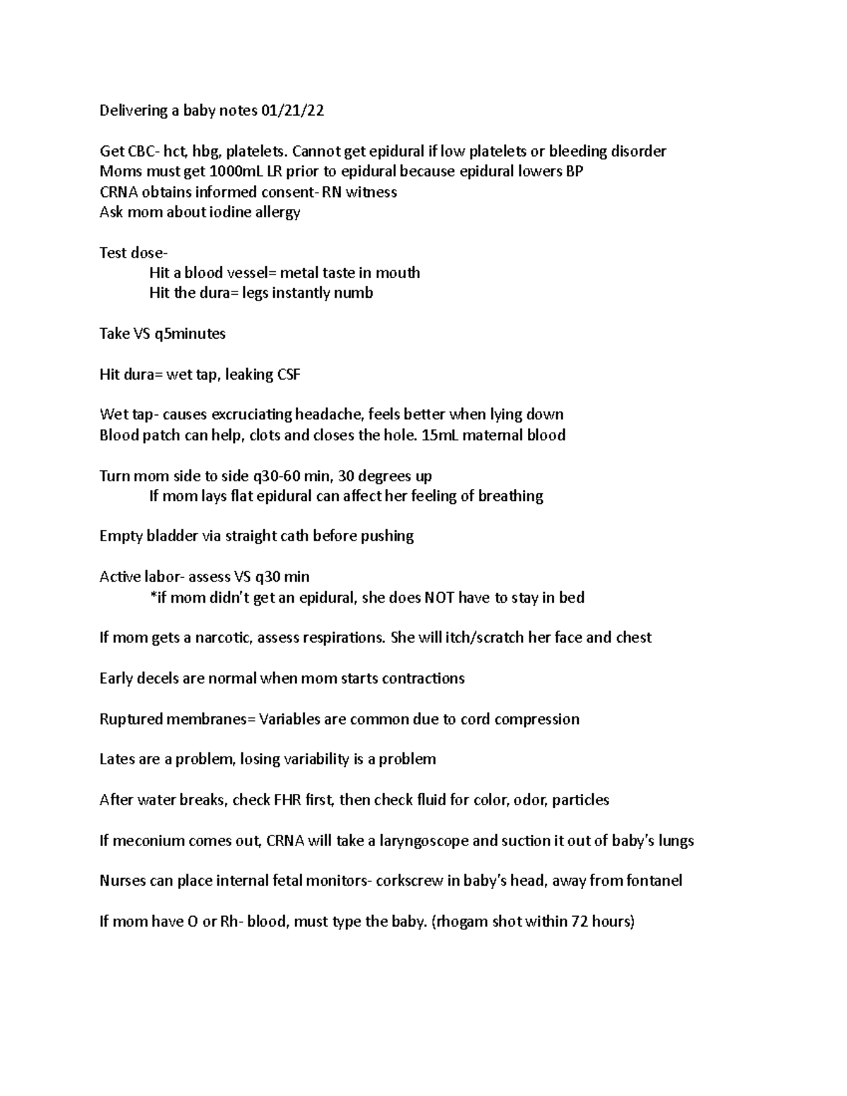 Delivering a baby notes 01 - Cannot get epidural if low platelets or ...