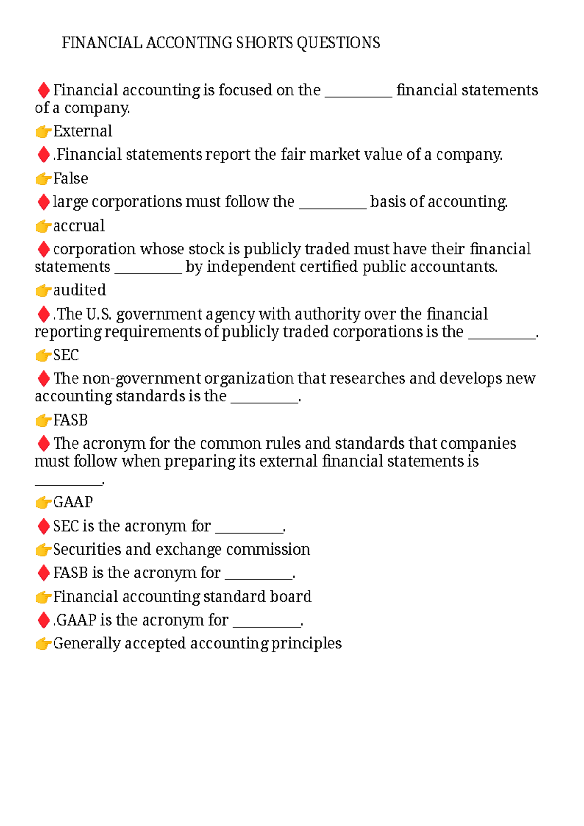 Financial accounting - FINANCIAL ACCONTING SHORTS QUESTIONS ♦Financial ...