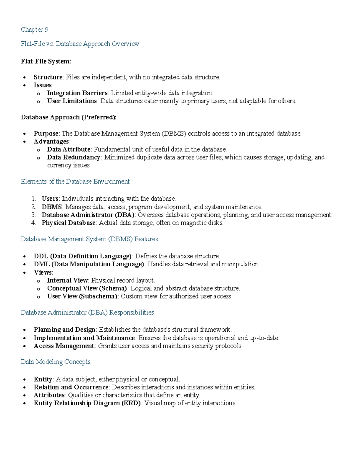 1234 - NOTE - Chapter 9 Flat-File vs. Database Approach Overview Flat ...