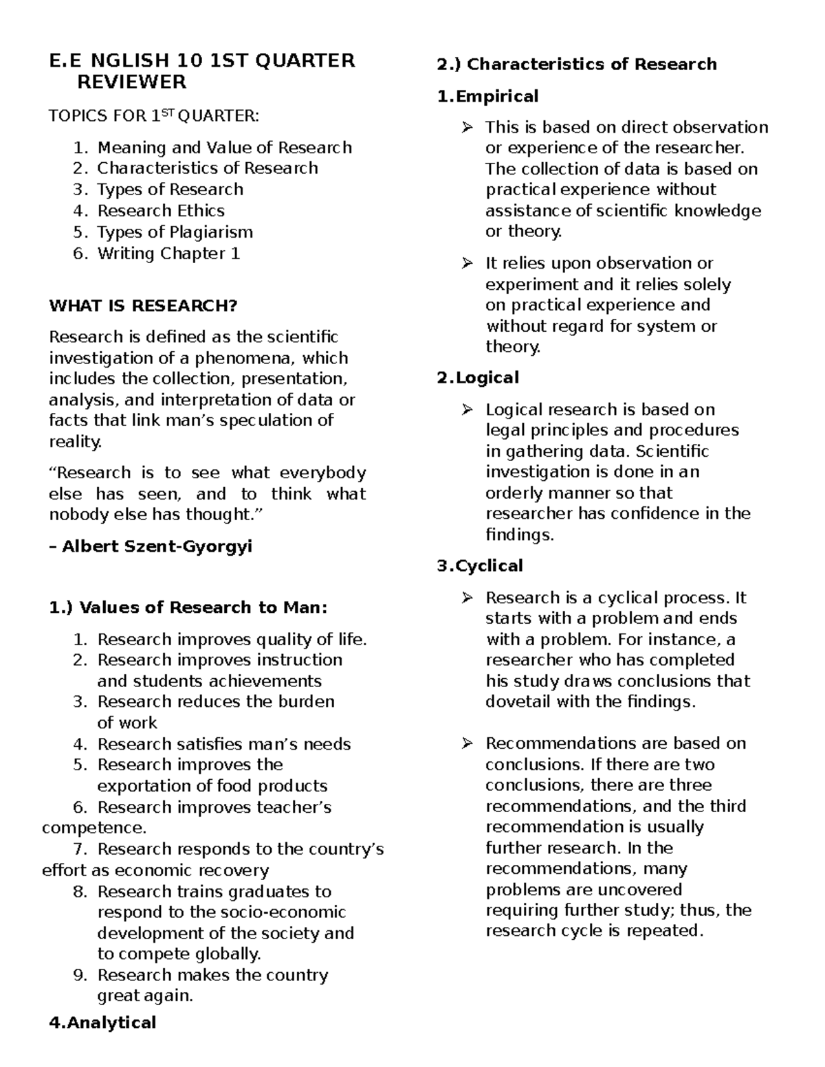 E ENG 10 Q1 Reviewer converted - Structure of English - La Salle ...