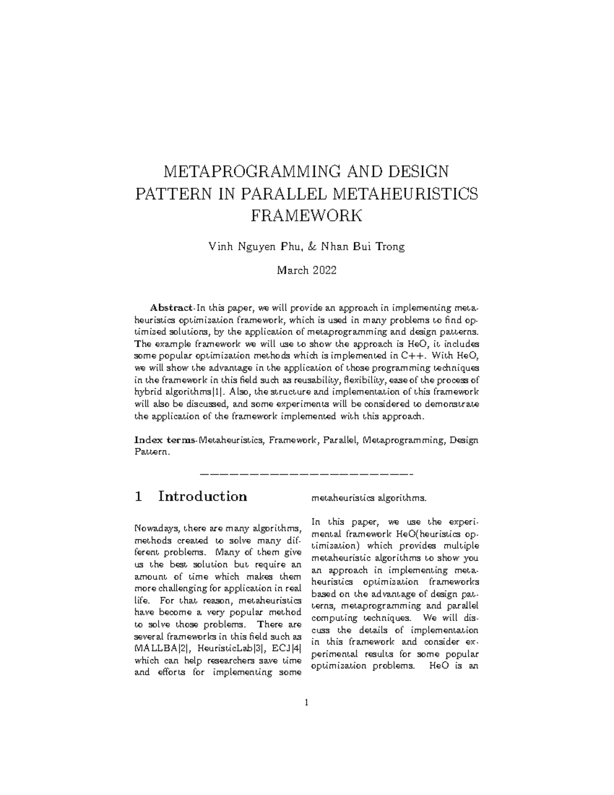 Doc - team work - METAPROGRAMMING AND DESIGN PATTERN IN PARALLEL METAHEURISTICS FRAMEWORK Vinh ...
