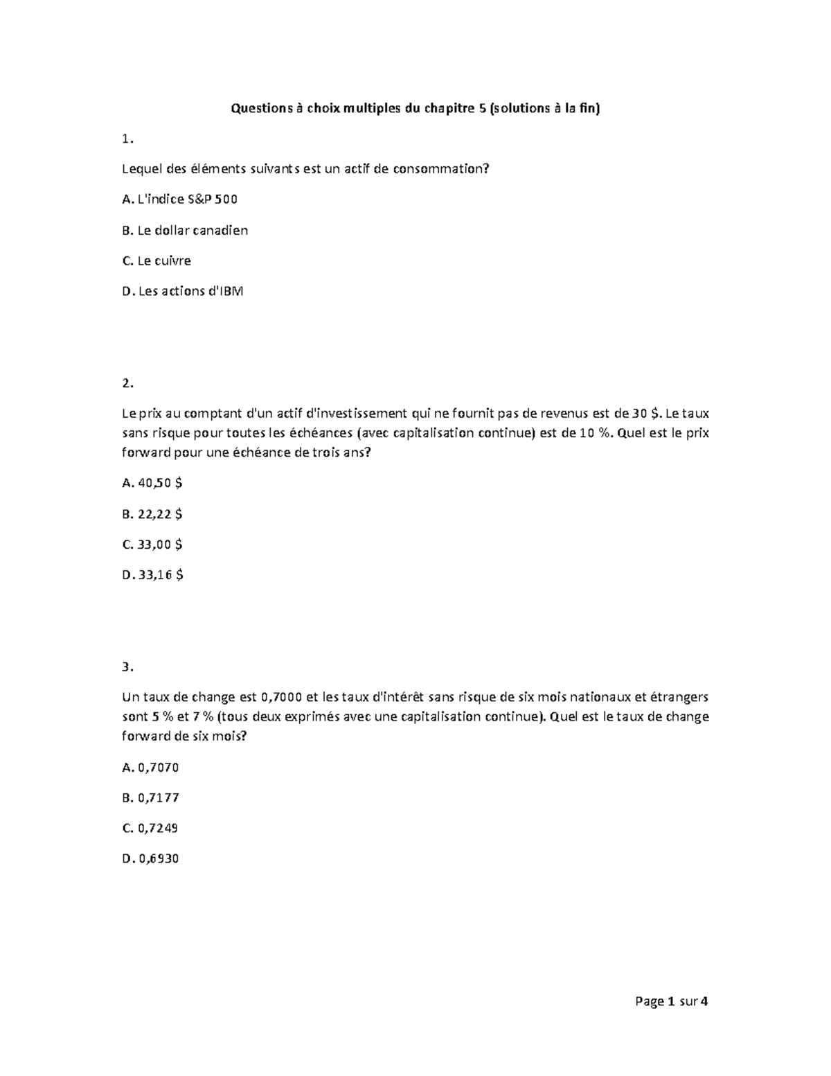 Seance 5e ques choix mult chap5 - Questions à choix multiples du ...