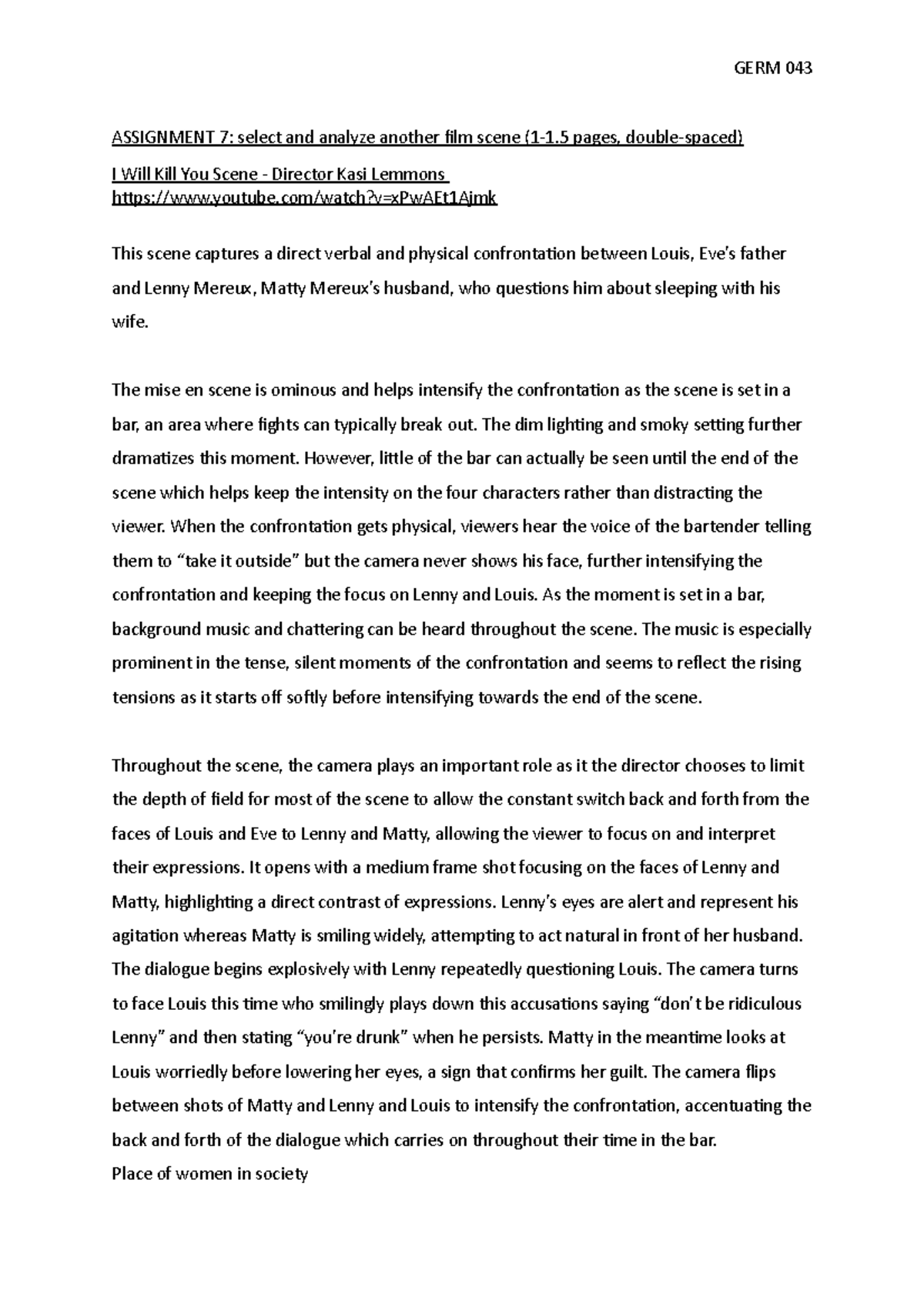 Assignment 7 FILM Analysis - GERM 043 ASSIGNMENT 7: select and analyze ...